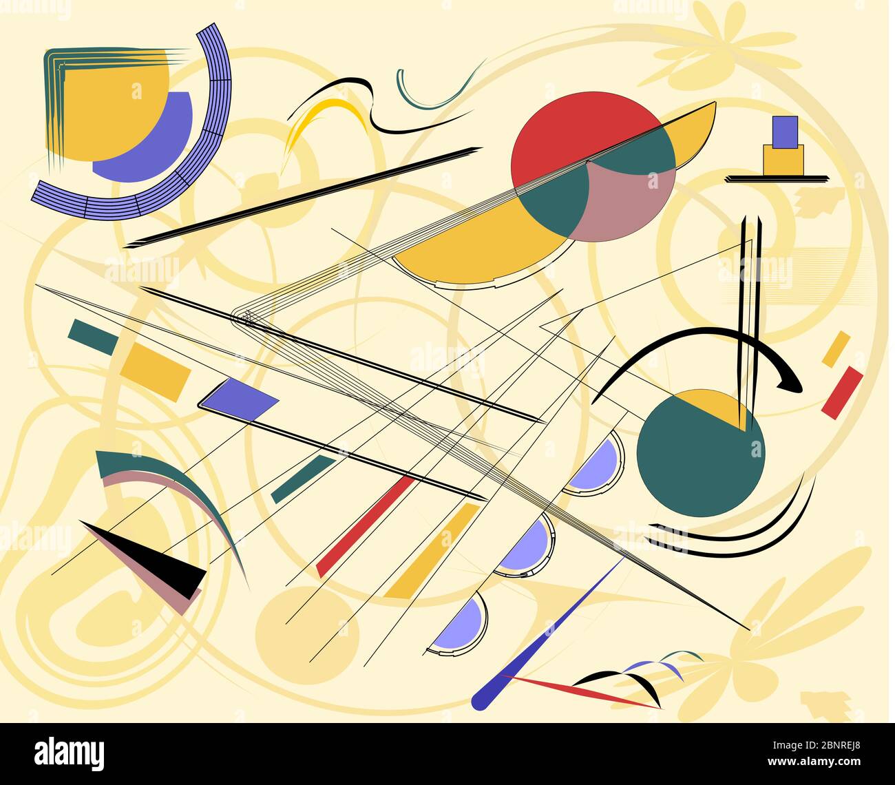 Abstract beige background ,fancy geometric and curved colorful shapes ...