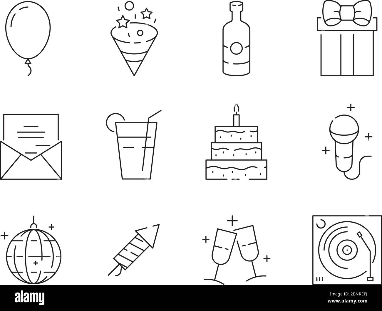 Party thin icons. Event celebration birthday fun entertainment party ...