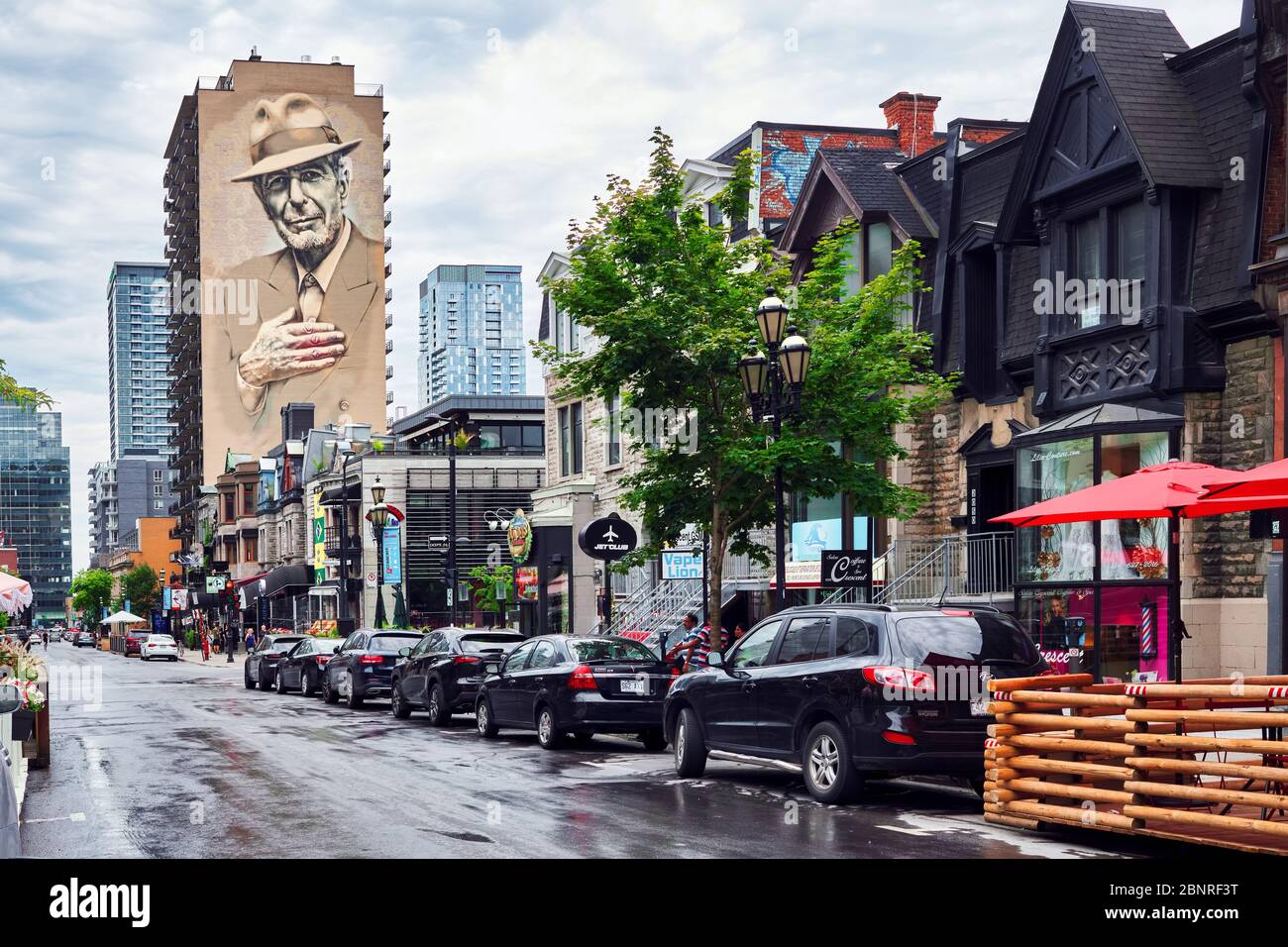 Montreal, Canada - June, 2018: Canadian singer Leonard Cohen mural or ...