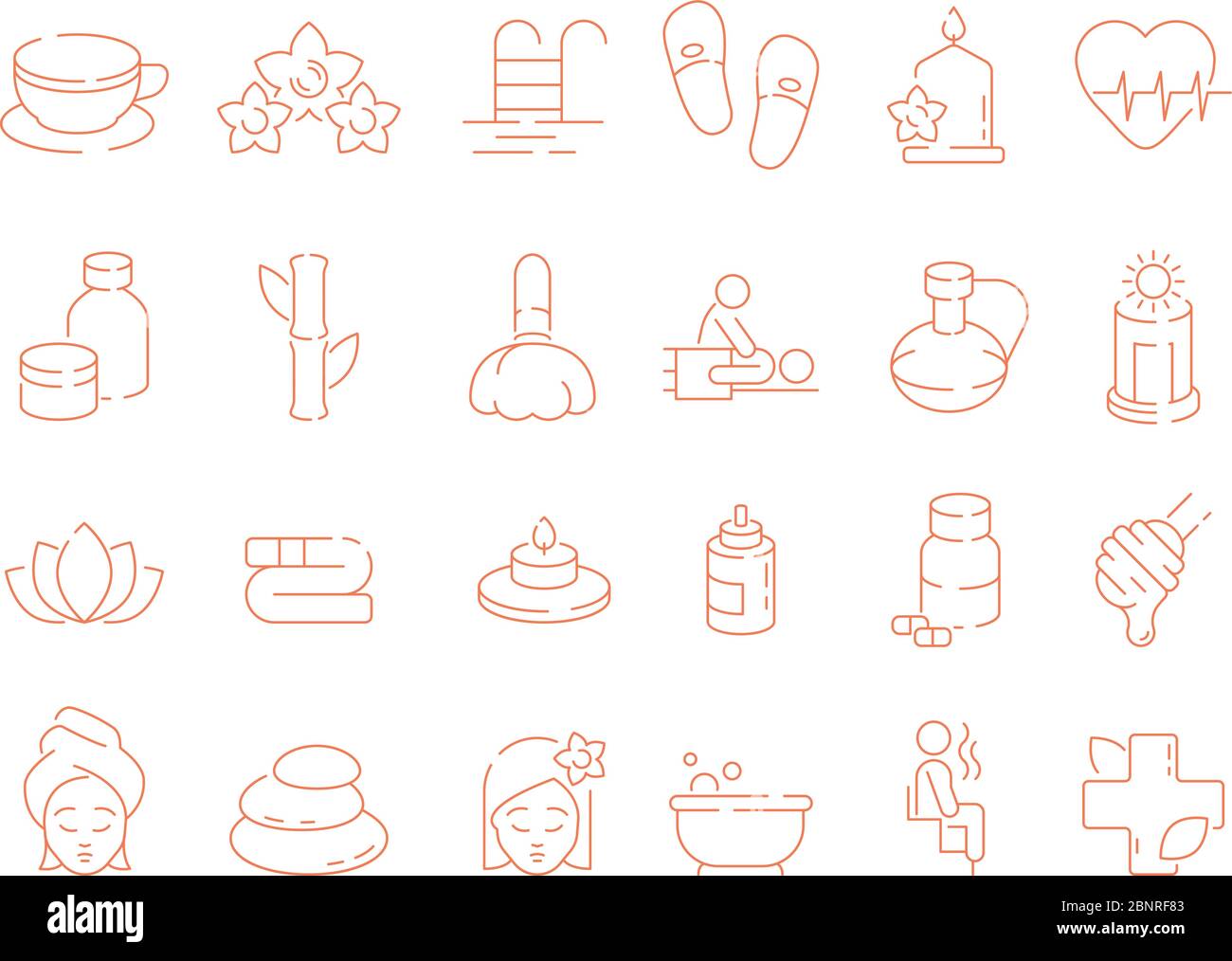 Spa thin icons. Woman beauty therapy treatment ayurveda solarium sauna ...