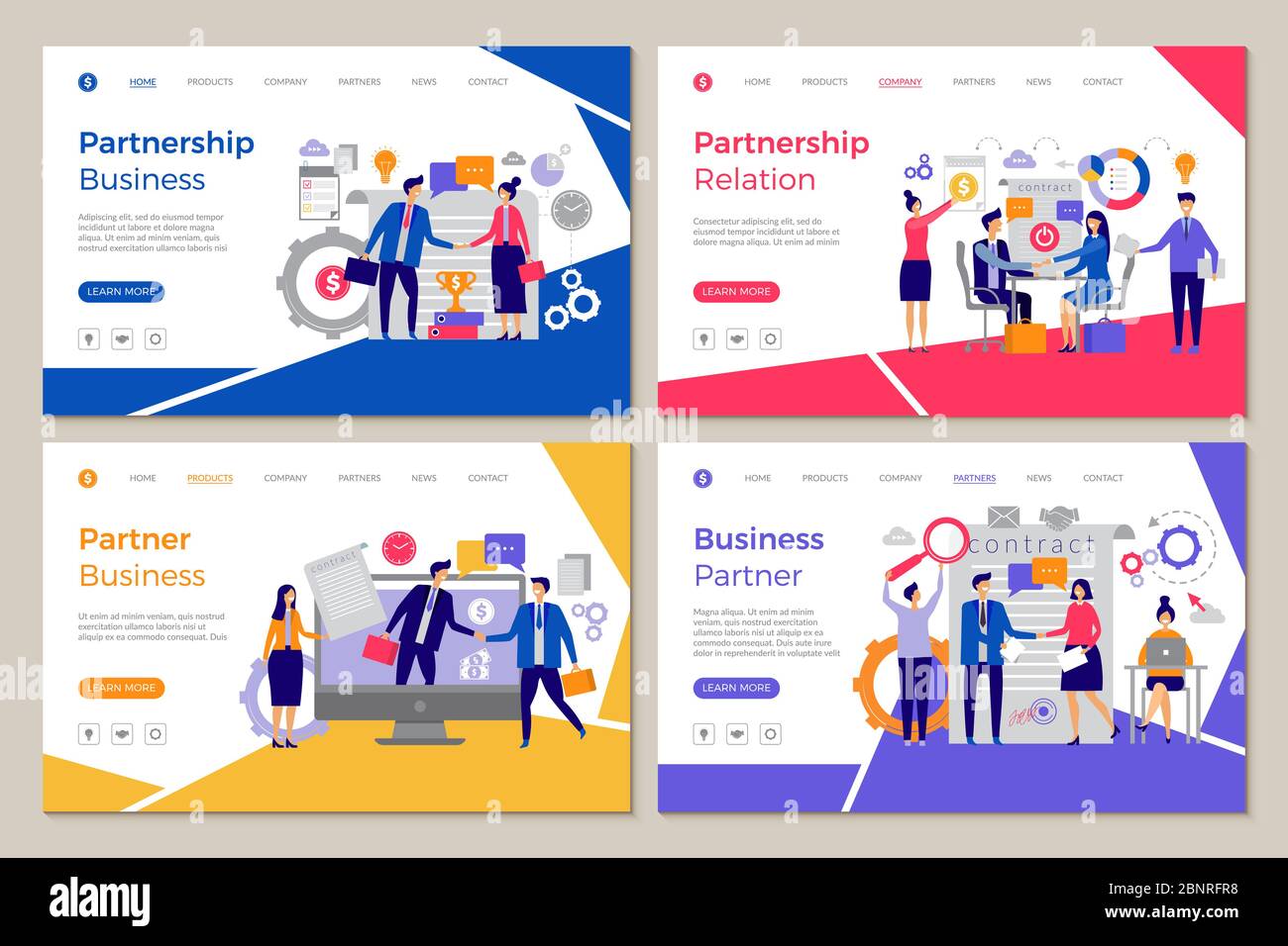 Business partners landing. Web pages template brainstorming people work ...
