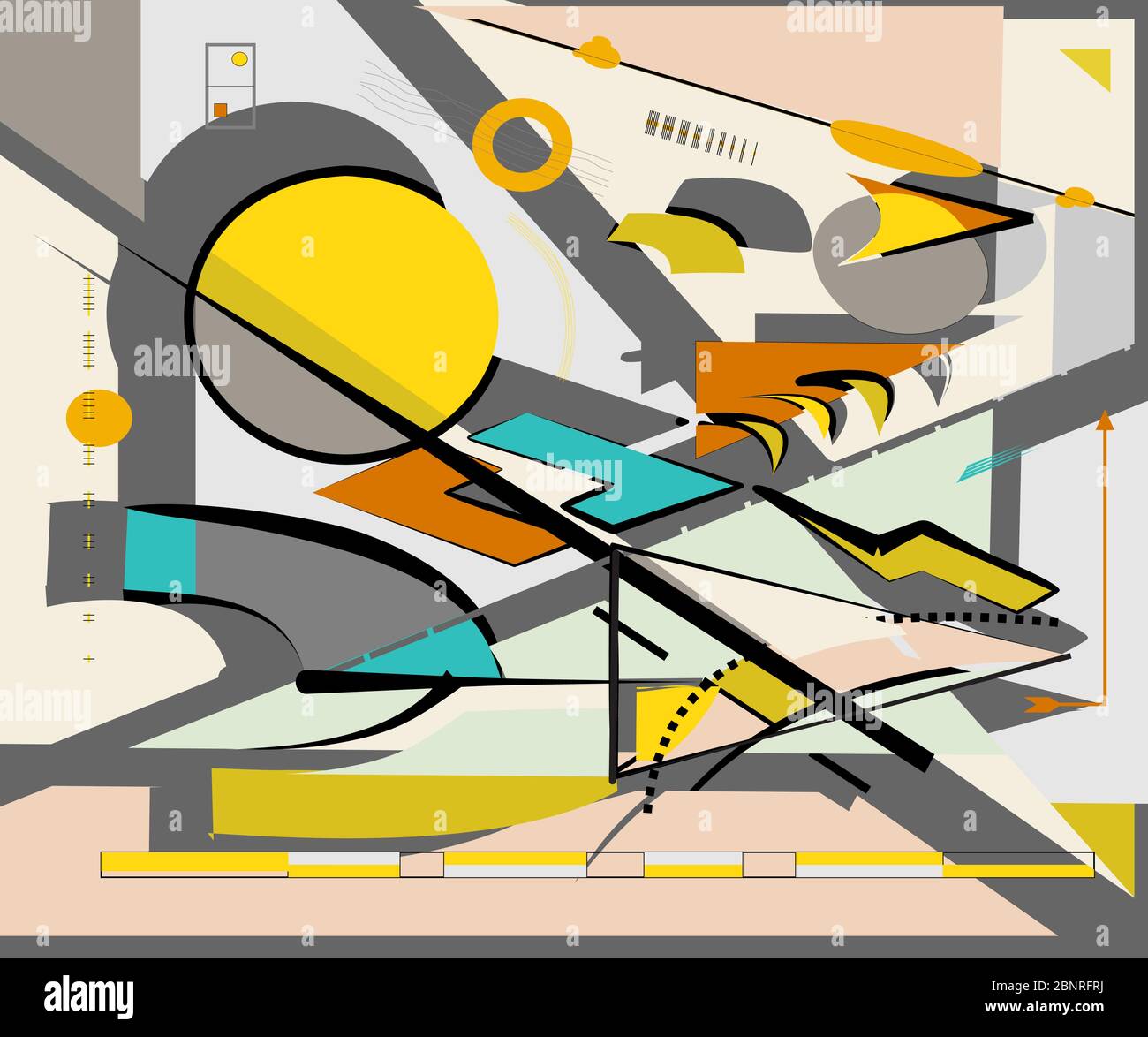 Abstract beige background ,fancy geometric and curved colorful shapes ...