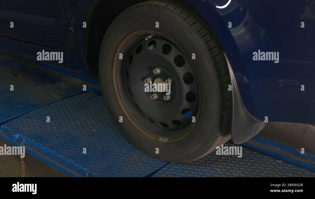 Blue car wheel close up Stock Photo - Alamy