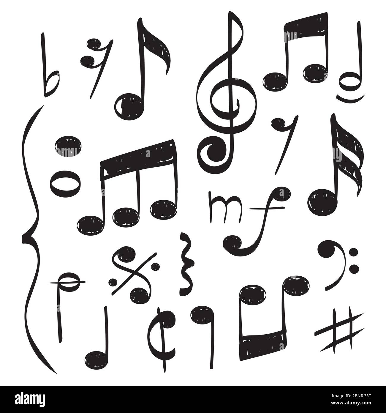 Notes music. Vector hand drawn muzician staff treble clef for song ...