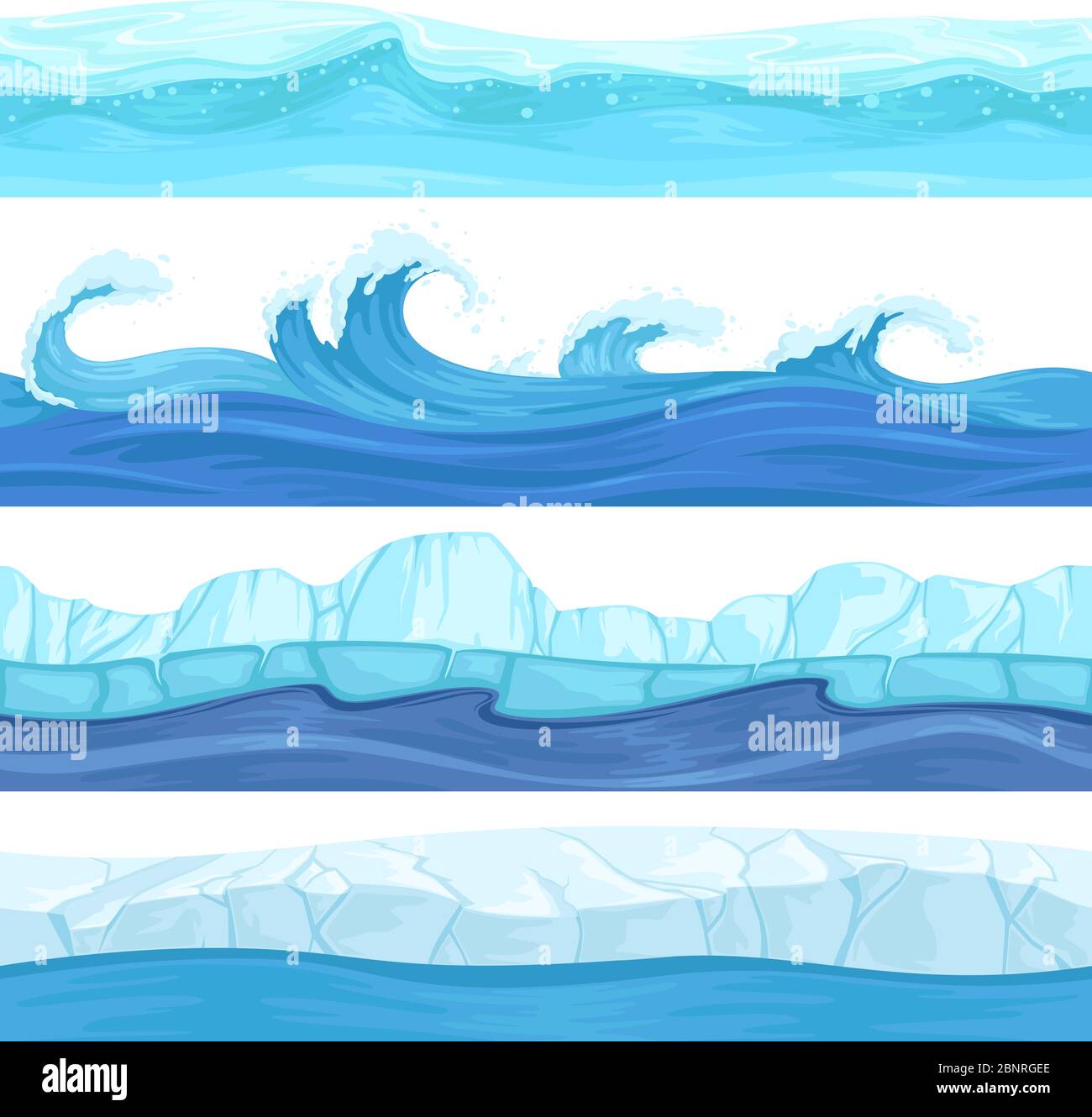 Seamless water waves. Liquid and ice surface ocean and river texture ...