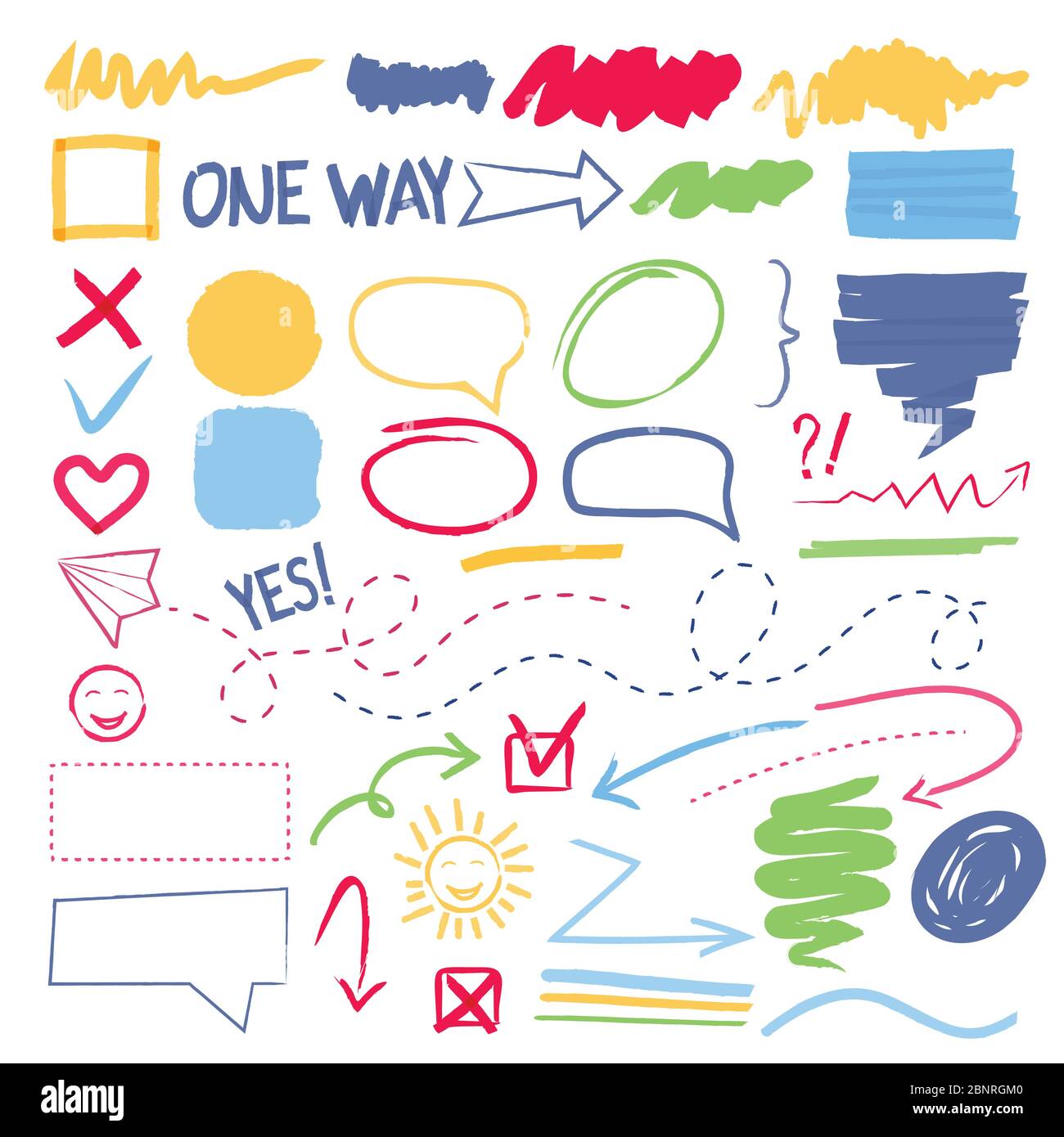 Marker highlight. Selection borders frames arrows vector hand drawn ...