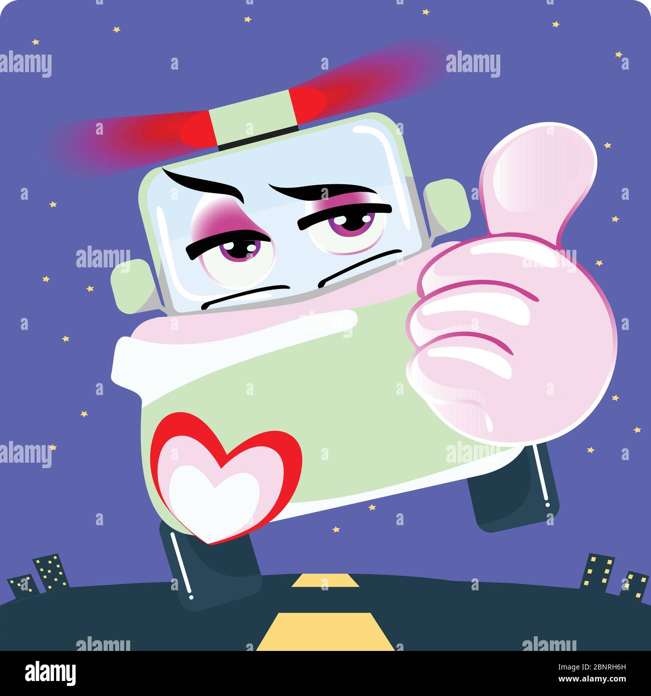 Illustration Of Ambulance Emoji Wearing Green Mask Color Thumb And Heart Gradient Style Stock
