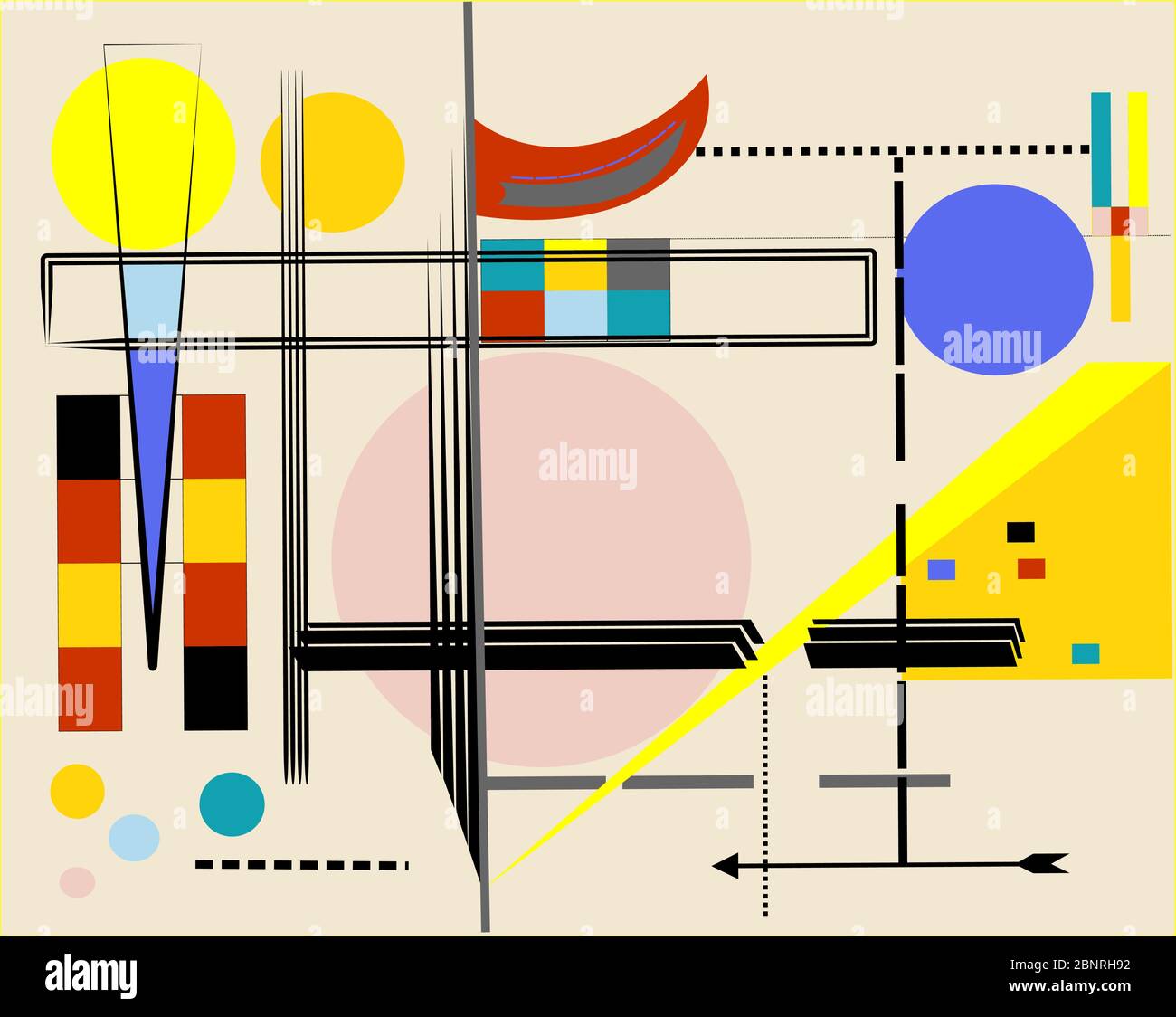 abstract composition , fancy curved and geometric shapes on blue ...