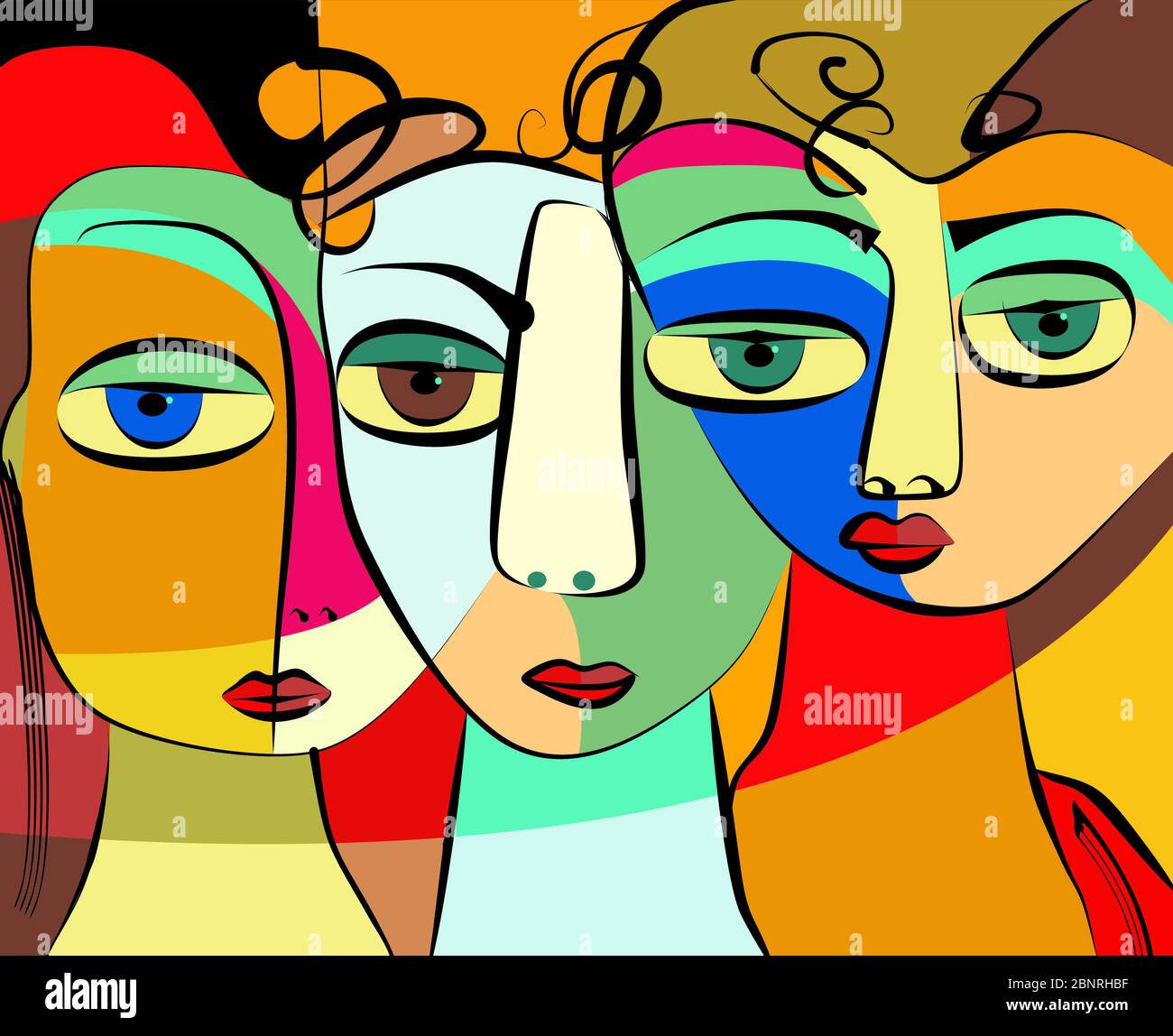 Colorful abstract background, cubism art style, triple portrait Stock ...
