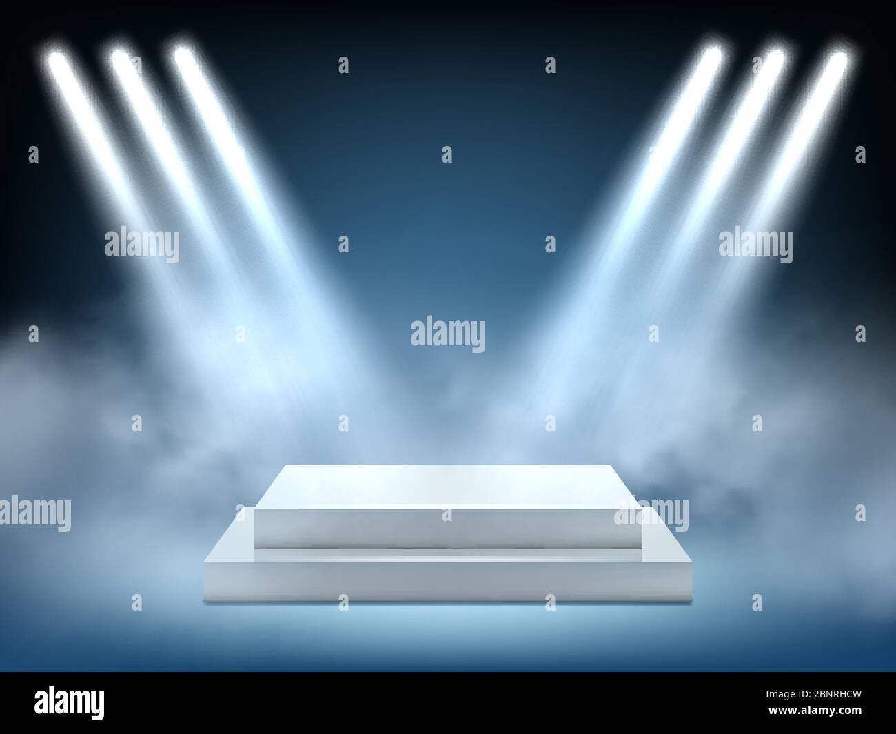 Scene realistic lighting. Interior winner podium light spotlight bright ...