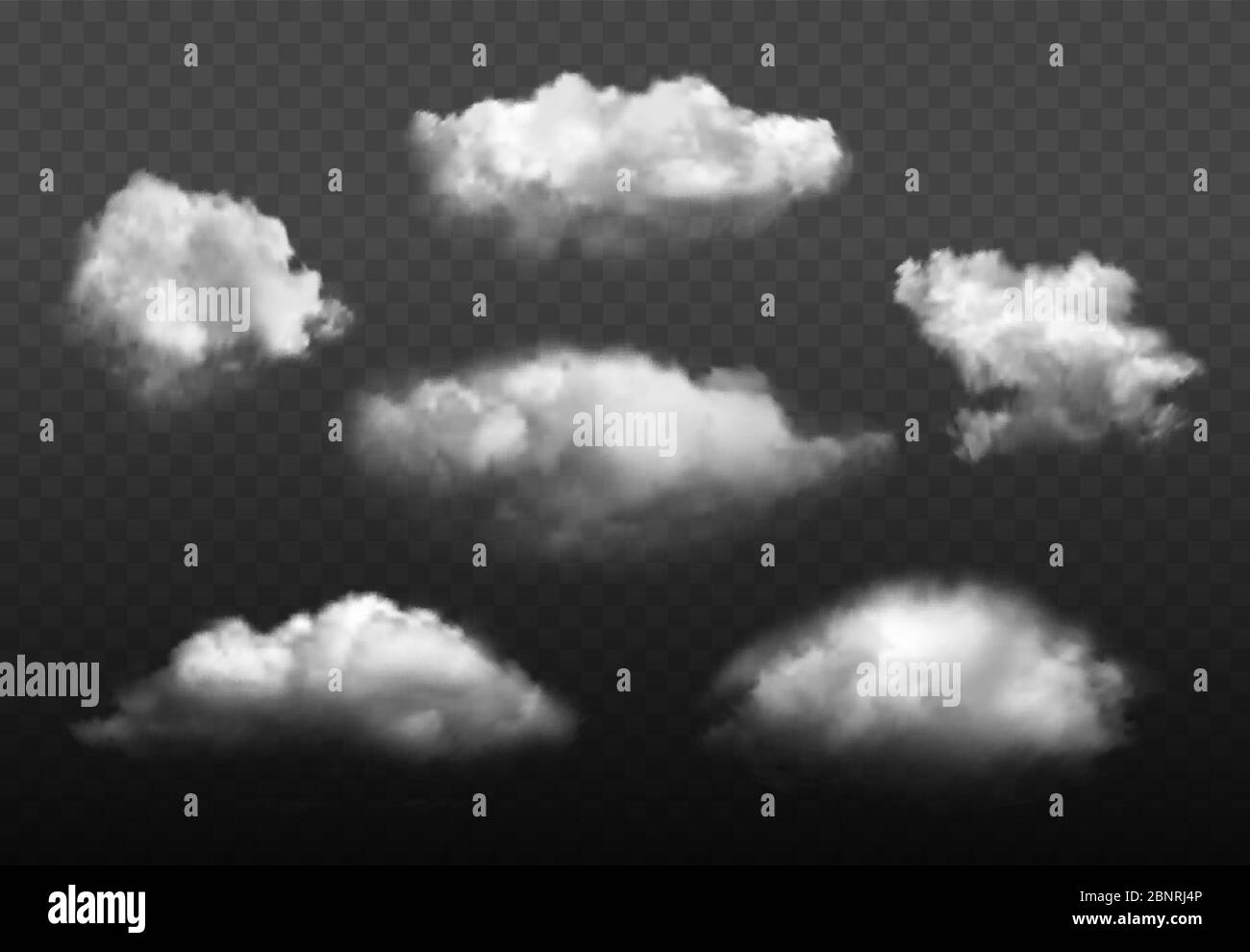 Clouds realistic. Blue cloudy sky weather elements vector picture set ...