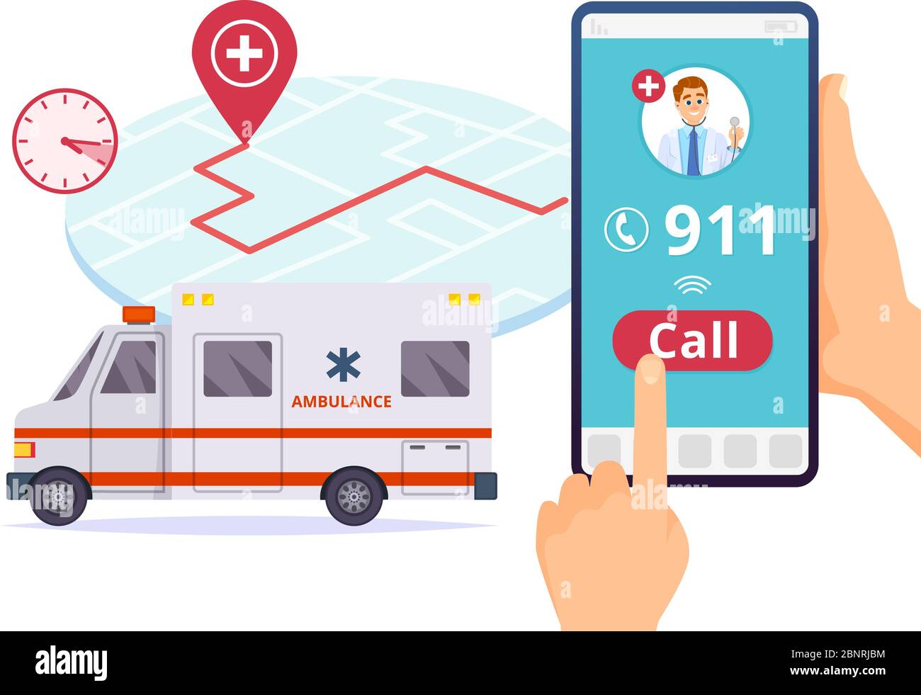 Ambulance service. Urgent 911 hospital emergency call vector concept ...