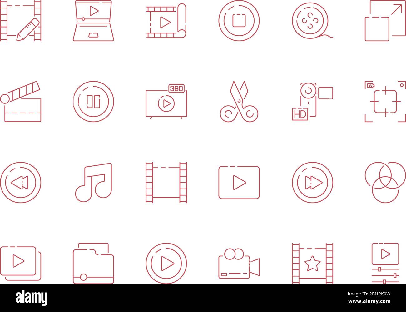 Editing video. Digital film production audio camera multimedia tools vector outline symbols ...
