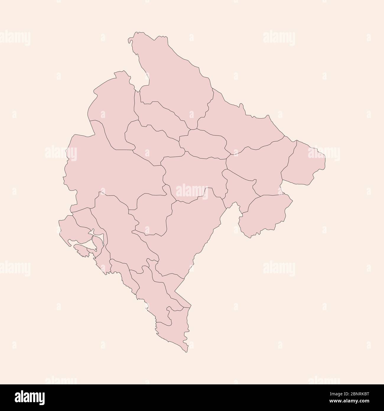 Montenegro political map with provinces vector. Vintage pink shade ...