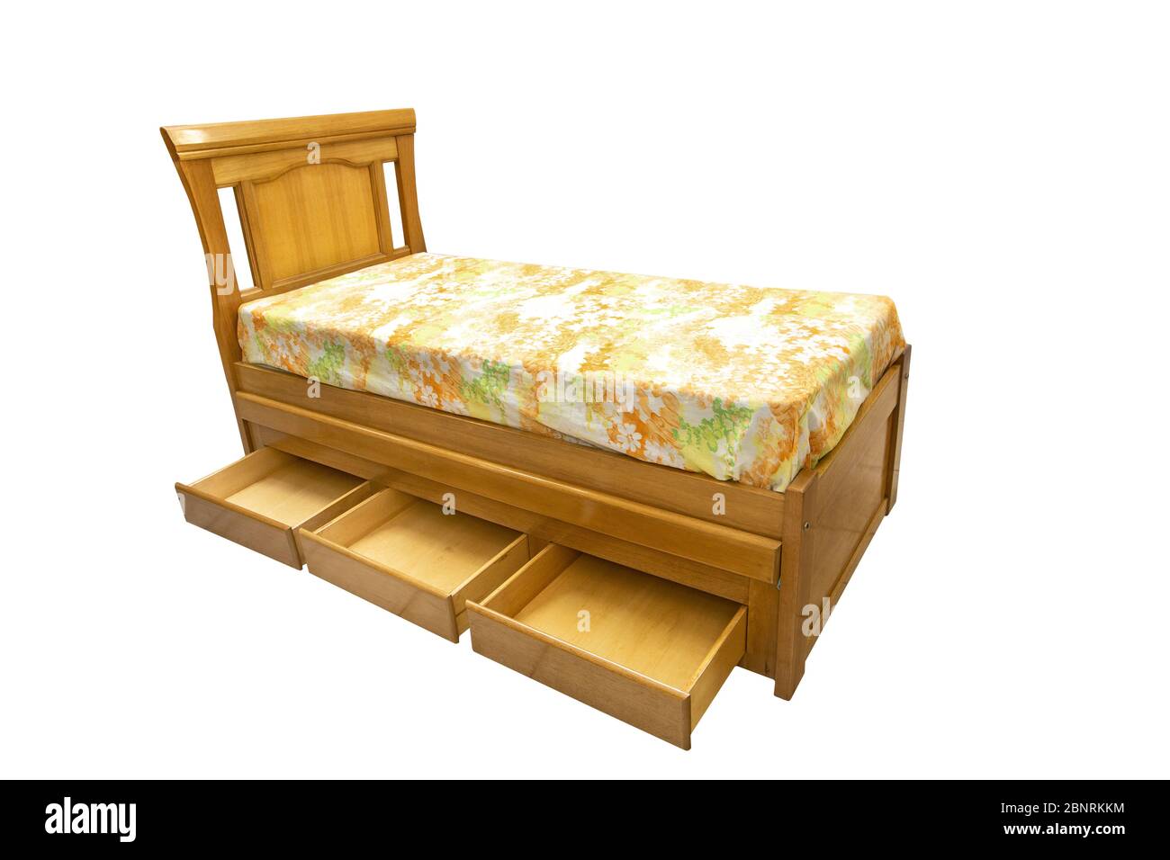 wooden double bed isolated on white background Stock Photo - Alamy