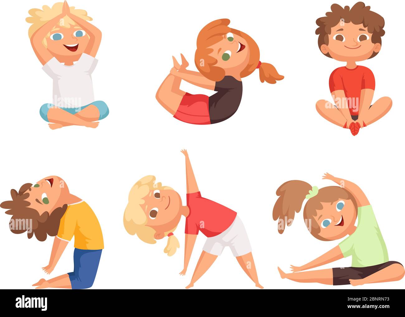 Yoga kids. Children making different yoga exercises young gymnastics ...
