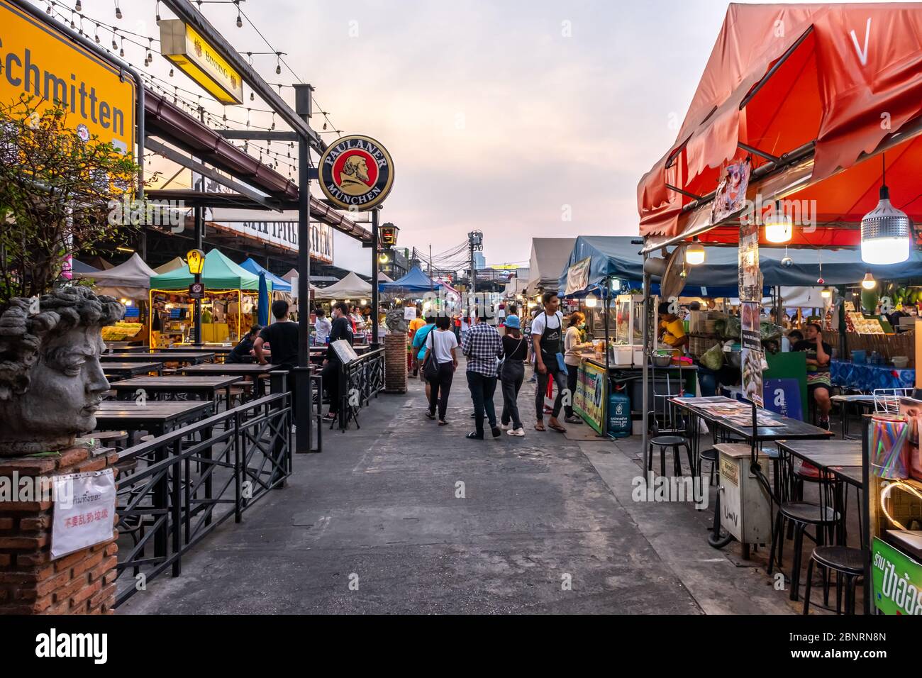Bangkok / Thailand - February 8, 2020: Street vendors and shops of ...
