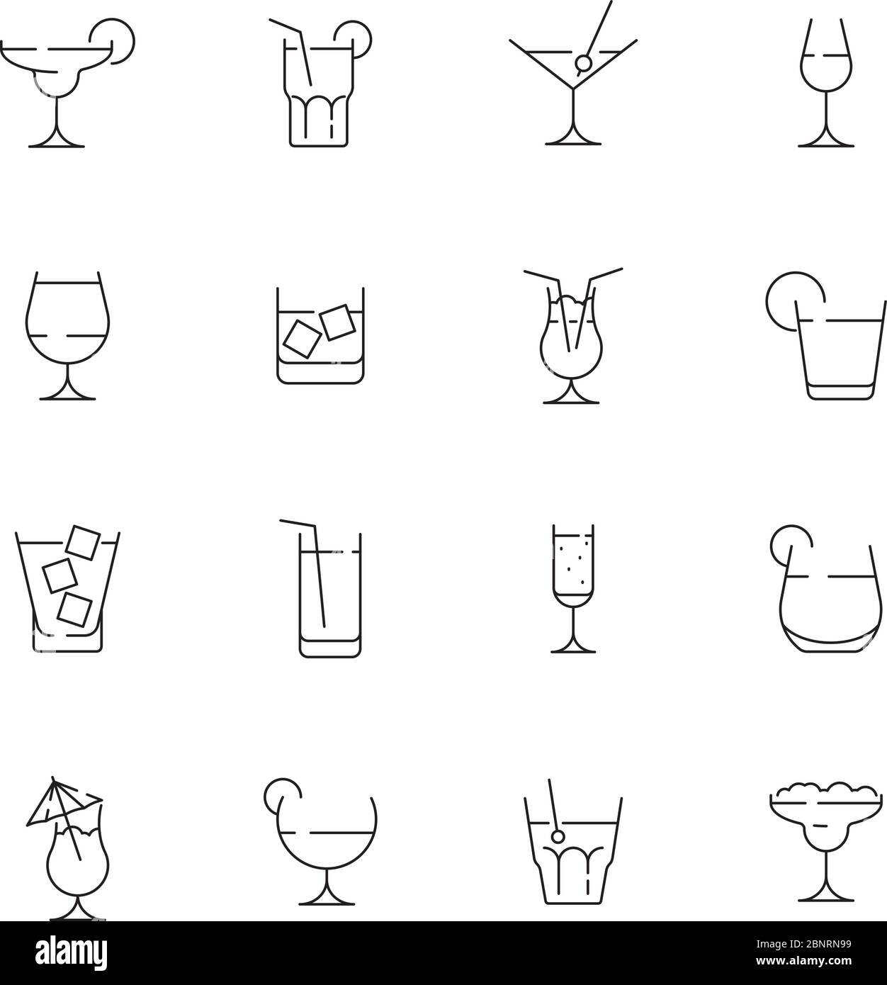 Glass for drink icons. Cocktail and alcoholic drink for party liquid ...