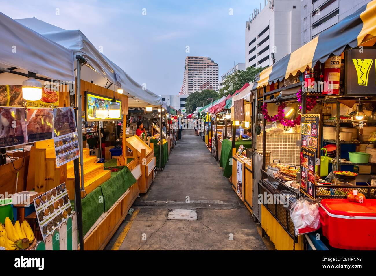 Bangkok / Thailand - February 8, 2020: Street vendors and shops of ...