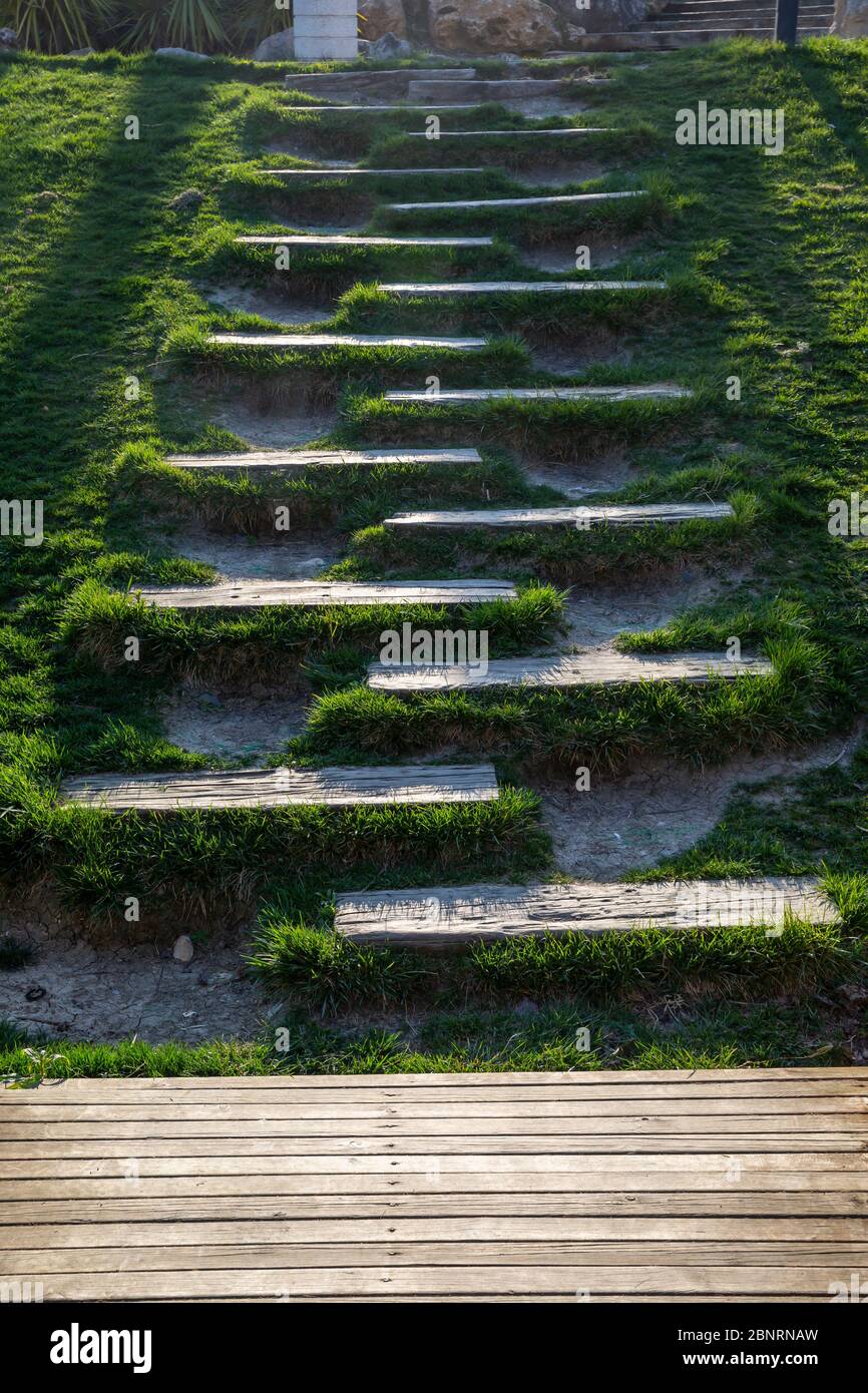 old wood stair in grass Stock Photo - Alamy