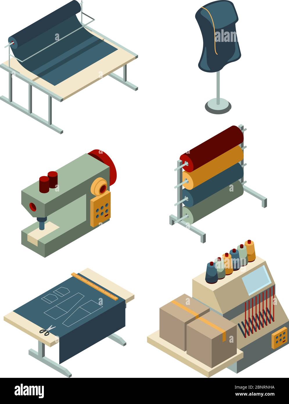 Textile Isometric Industrial Sewing Factory Machinery Production