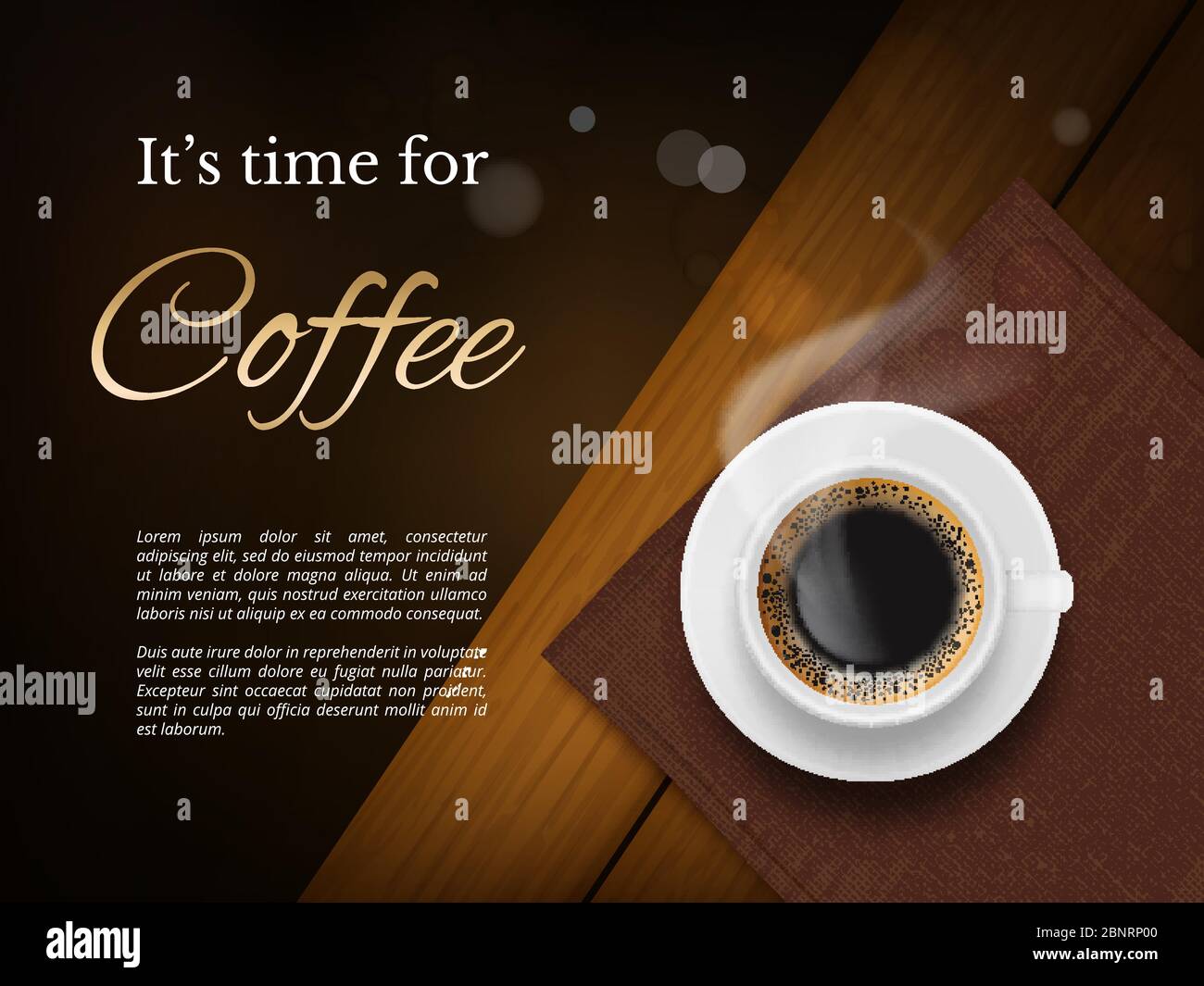 Coffee time poster. Advertizing placard with brown coffee cup and place ...