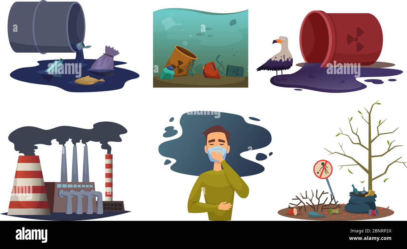 Nature pollution. Environment exhaust car contamination waste air toxic ...