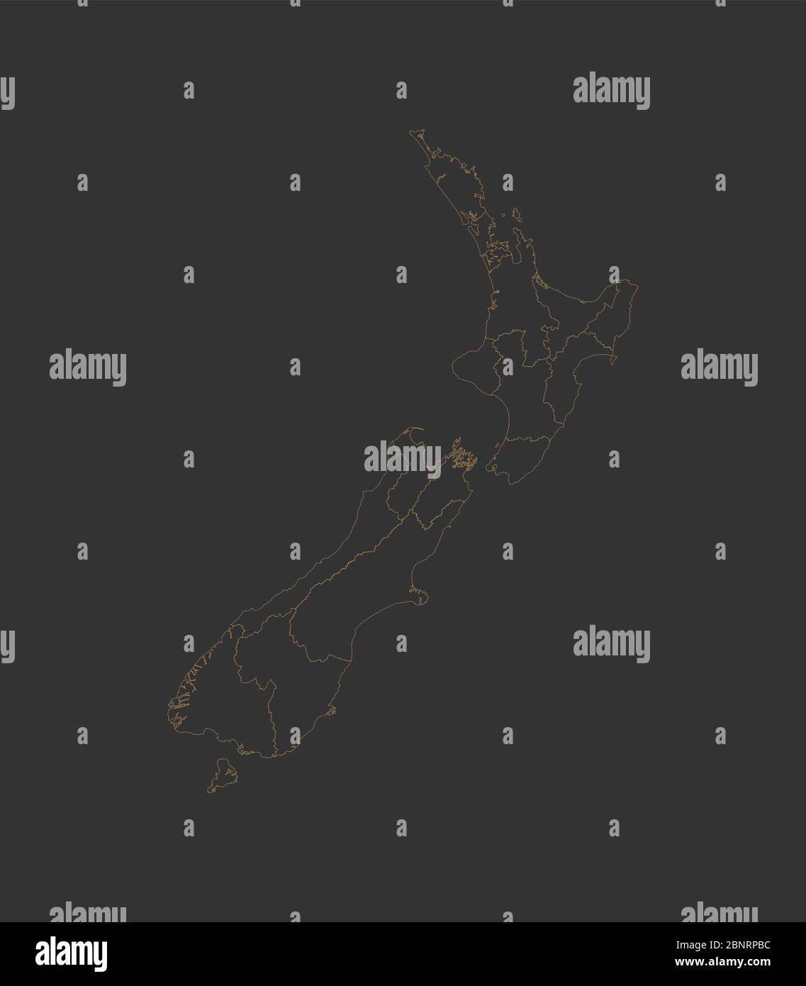 New zealand map golden outline vector graphics design. Gray background ...