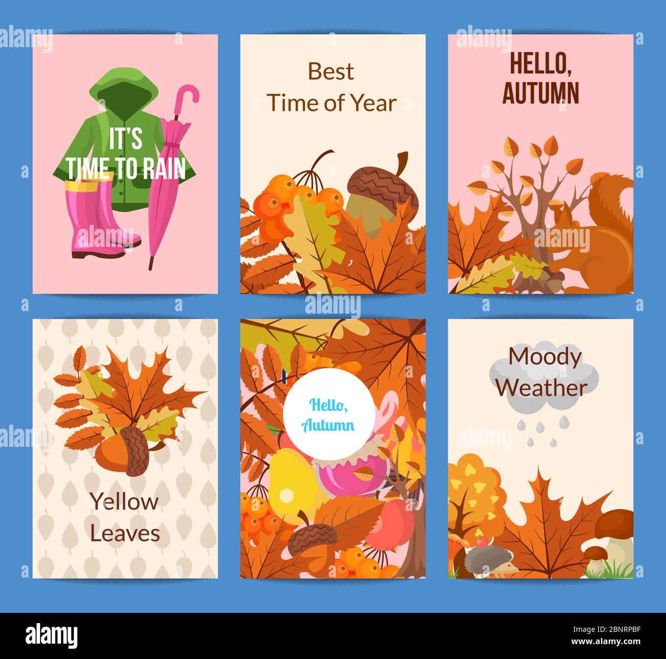 Vector cartoon autumn elements and leaves card or flyer template ...