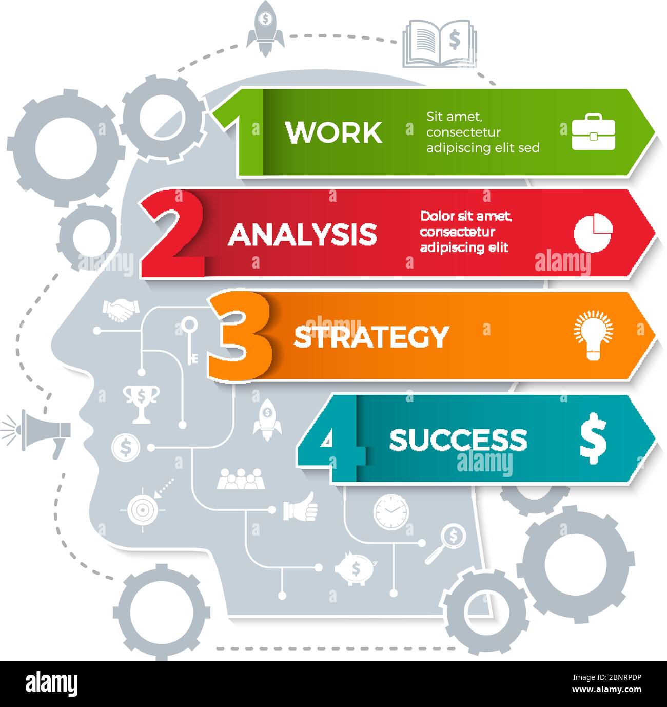 Human head infographic. Global business processes conceptual ideas in ...