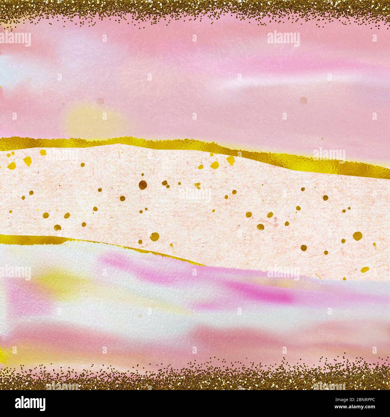 Soft pink & Gold watercolor paper. Golden glitter on watercolor brush ...