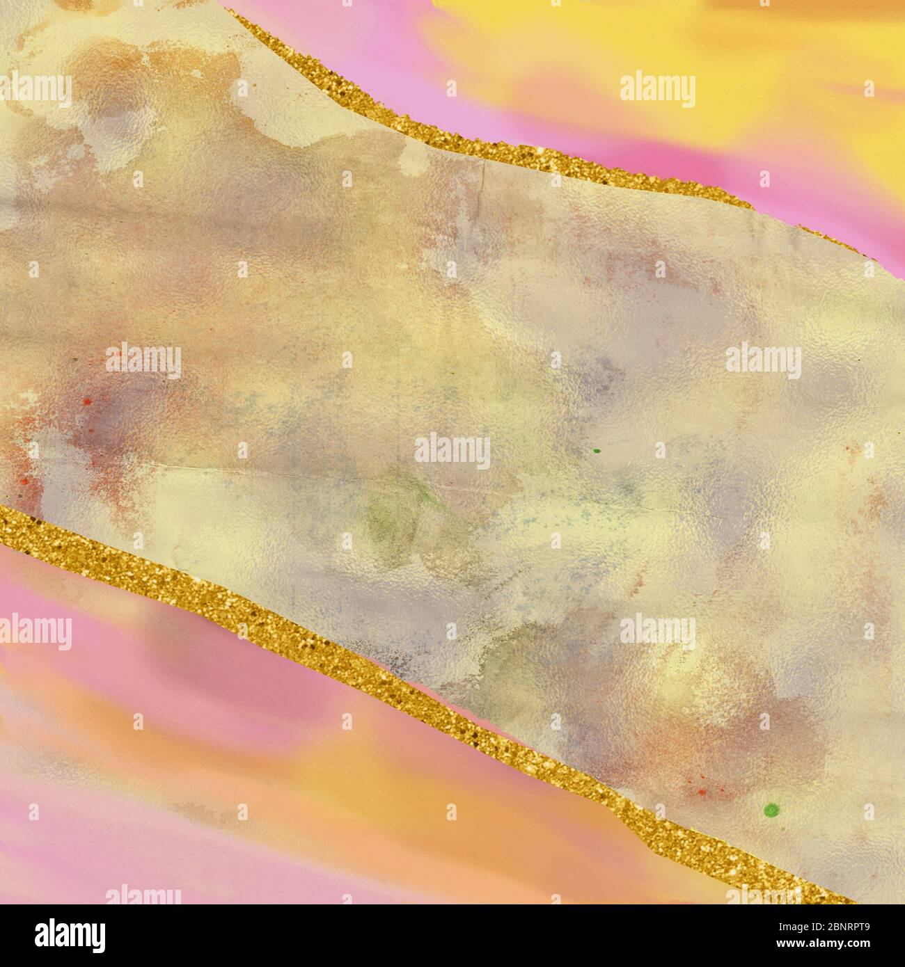 Soft pink & Gold watercolor paper. Golden glitter on watercolor brush ...