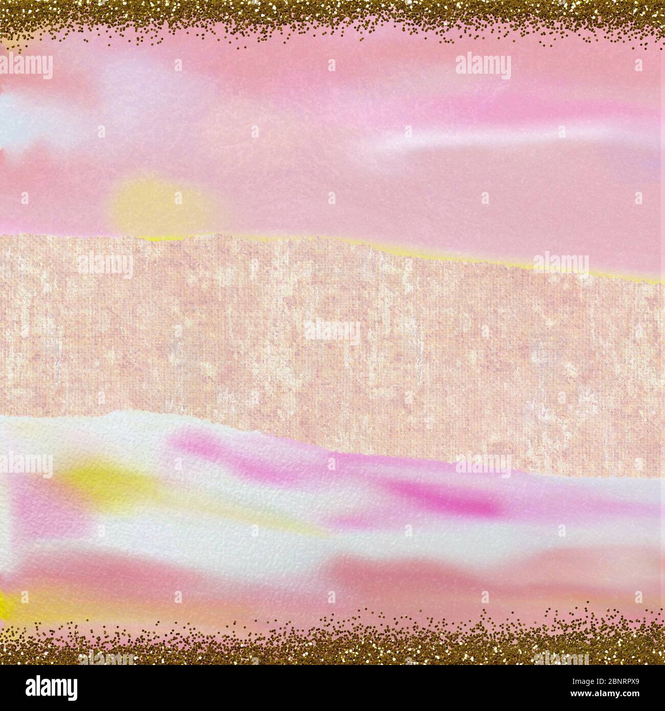 Soft pink & Gold watercolor paper. Golden glitter on watercolor brush ...