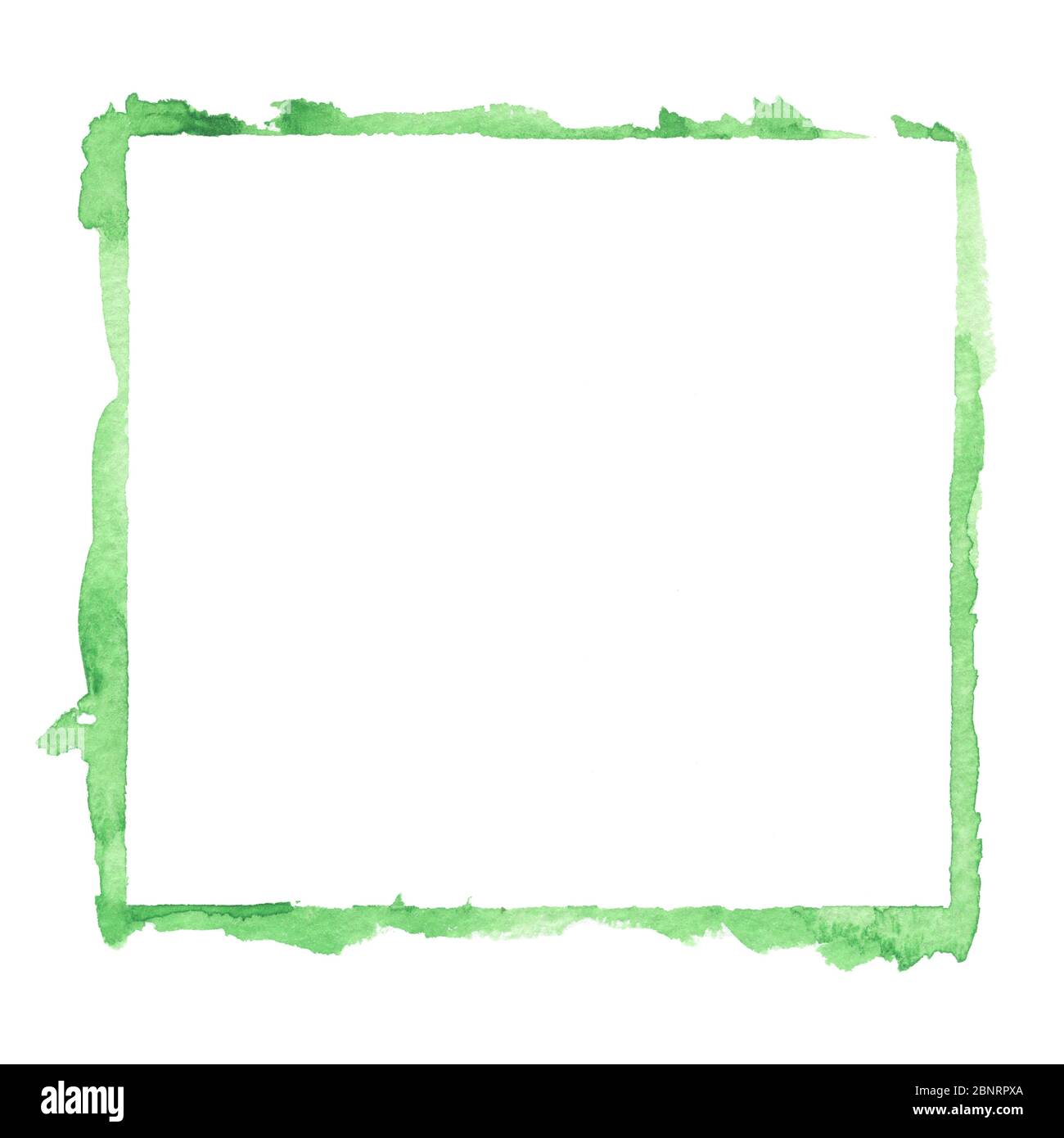closeup of empty painted green square watercolor frame design element ...
