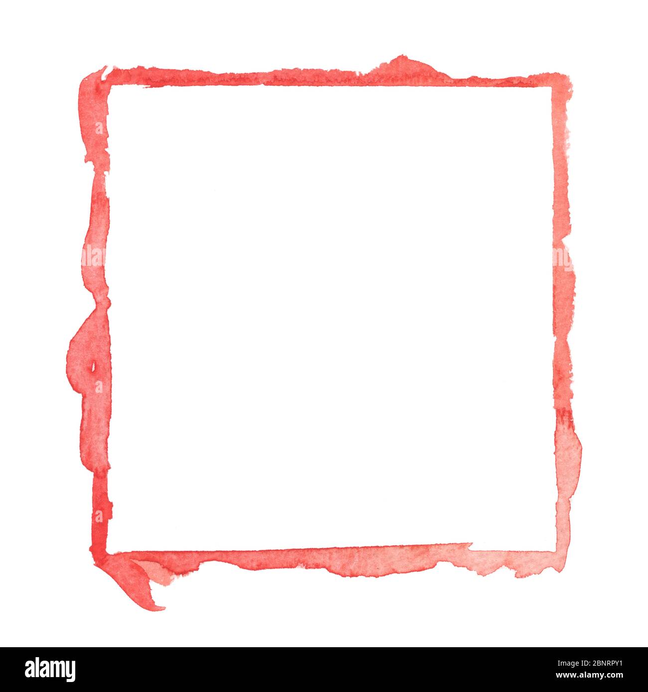 closeup of empty painted red square watercolor frame design element ...