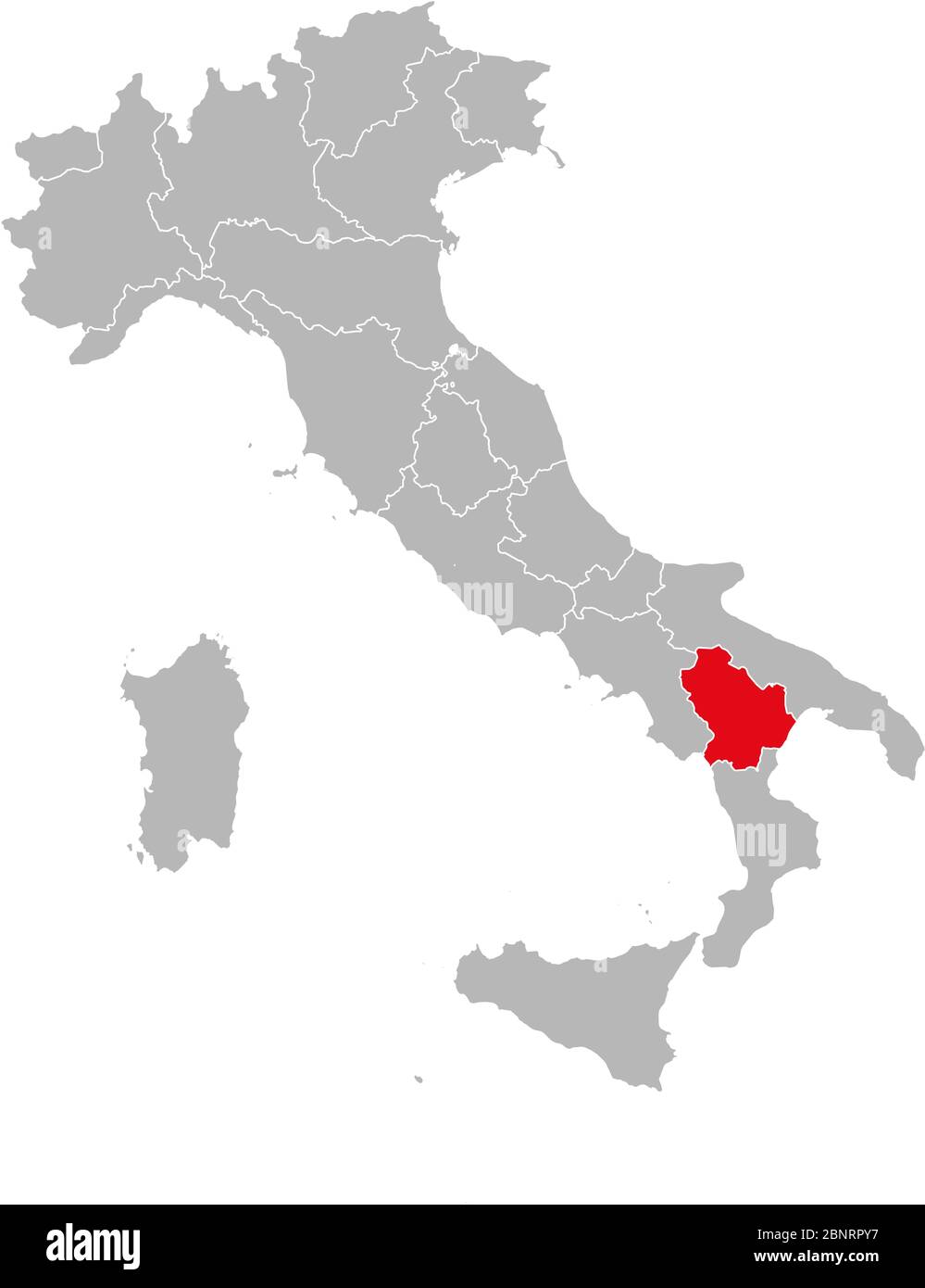Basilicata province highlighted red on Italy map vector. Gray ...