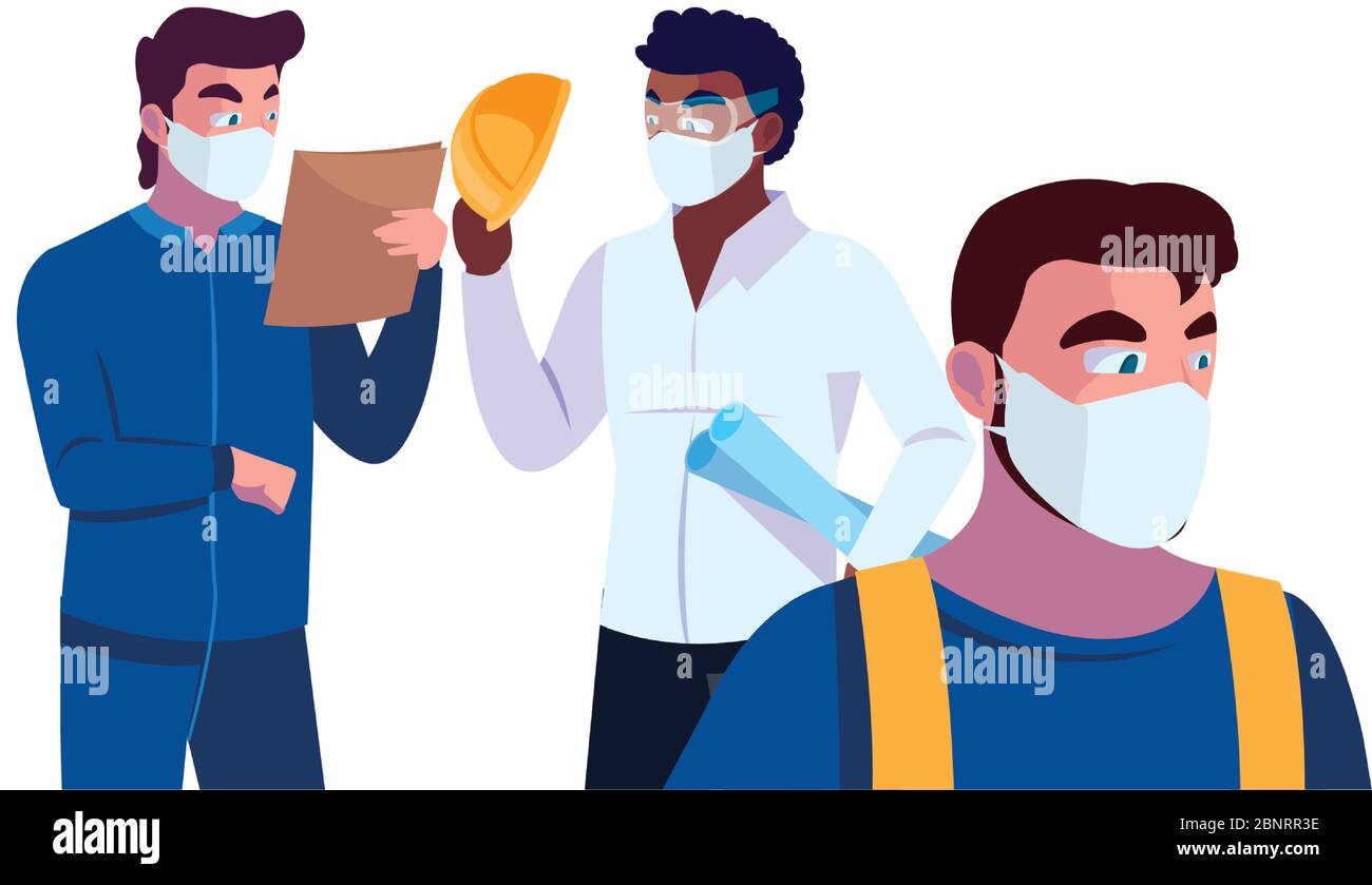 male engineers wearing face masks vector illustration design Stock ...