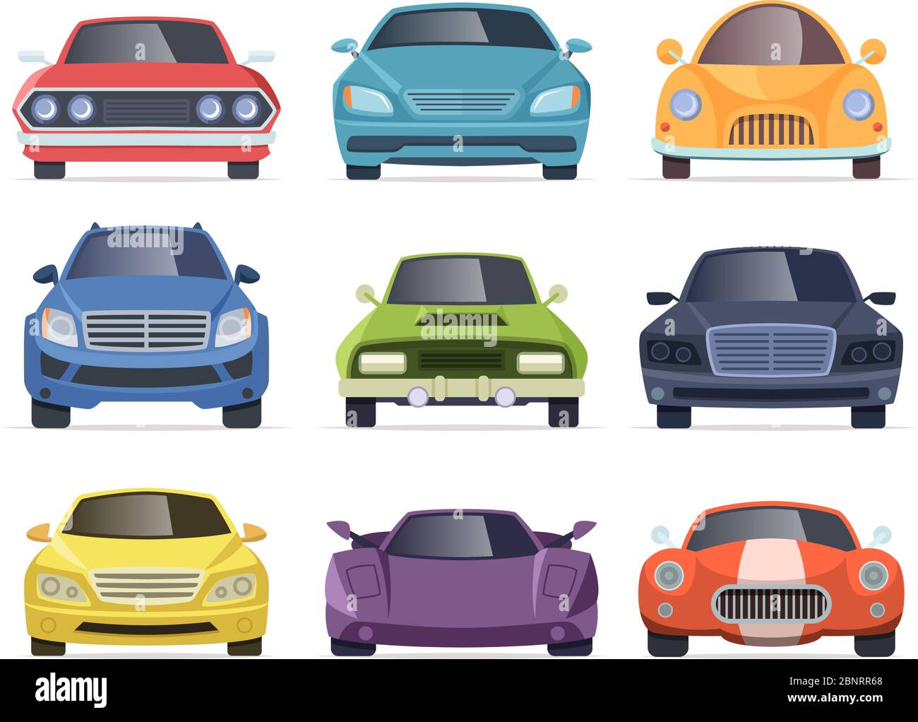 Cars front view. Taxi truck bus van vehicles transport cartoon ...