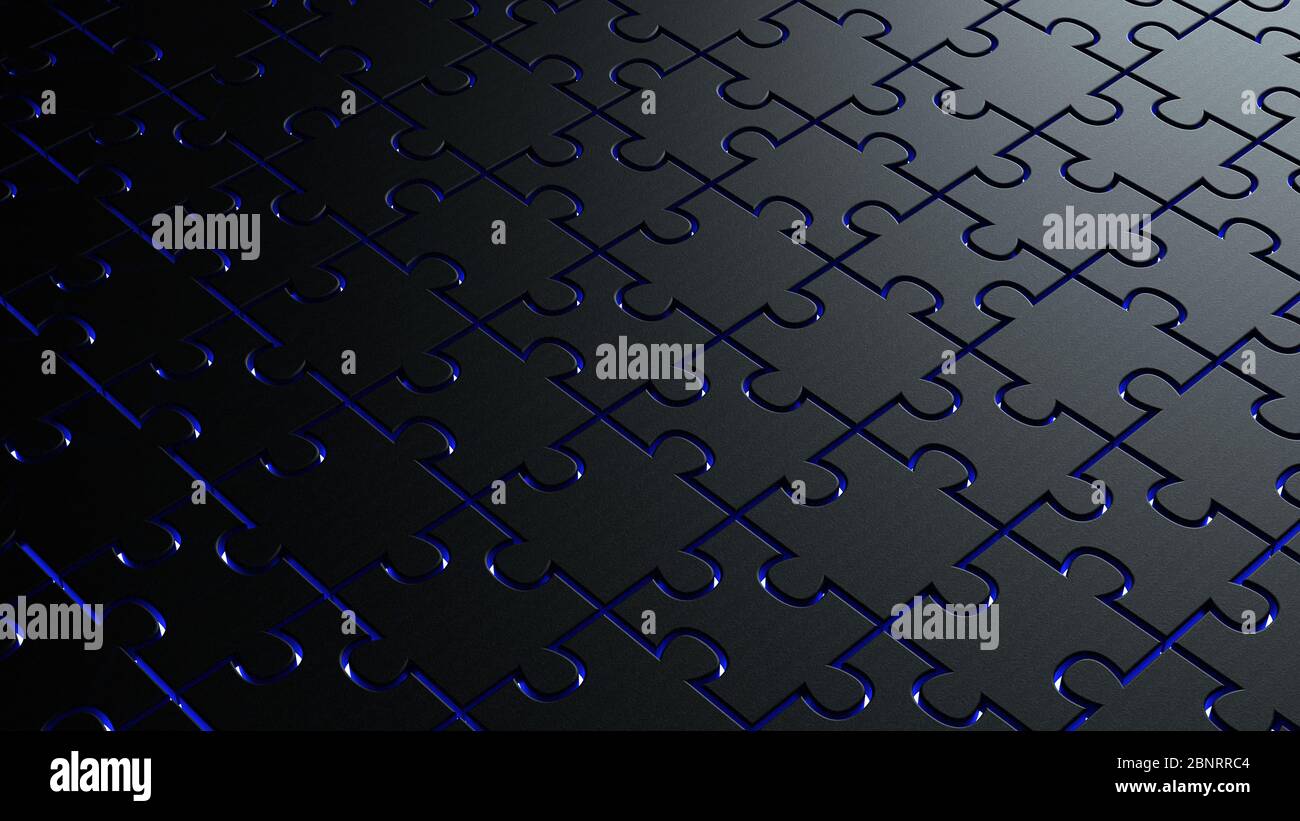 3d illustration of puzzle dark black pieces background texture with ...