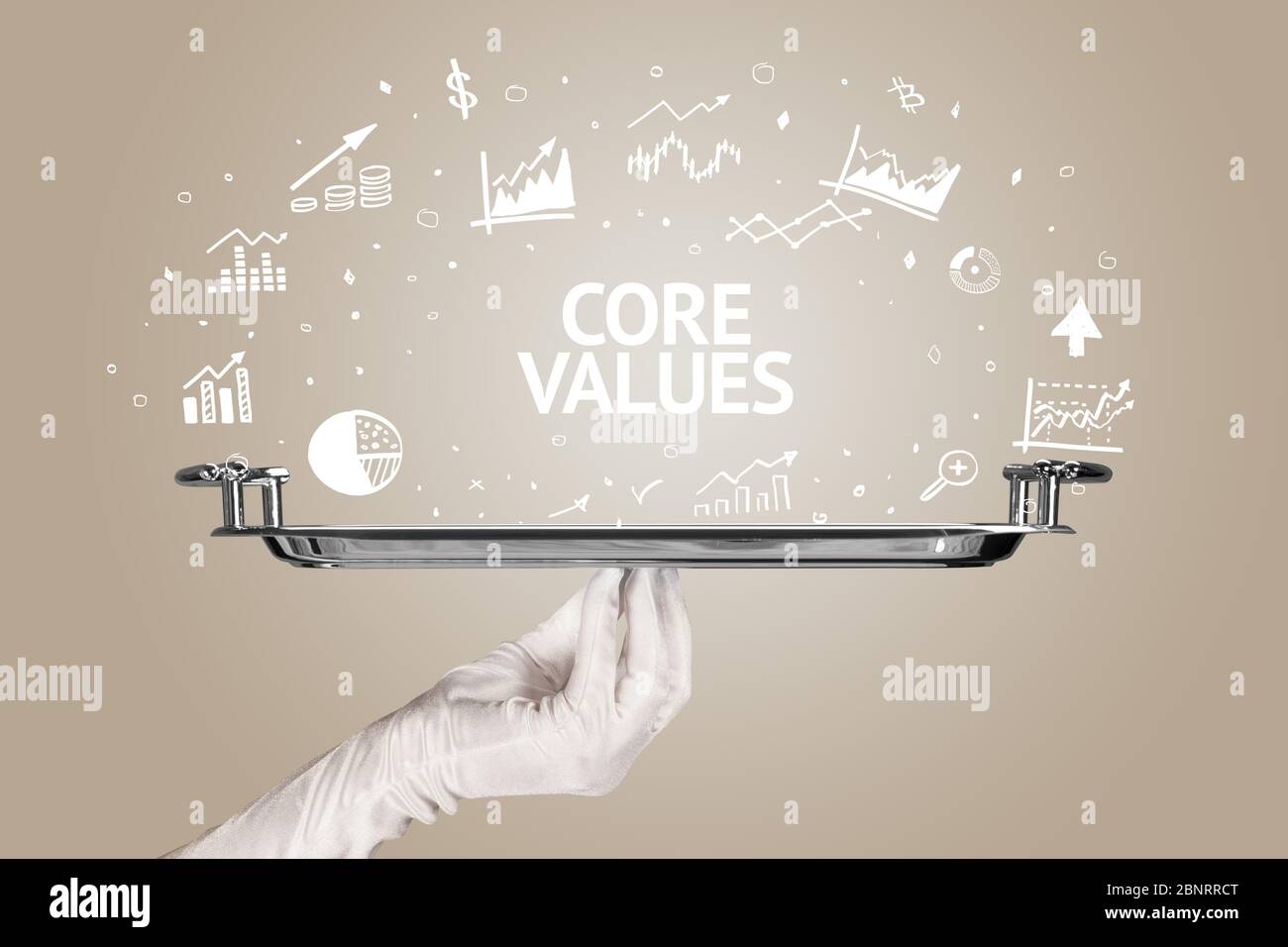 Waiter serving business idea concept with CORE VALUES inscription Stock ...