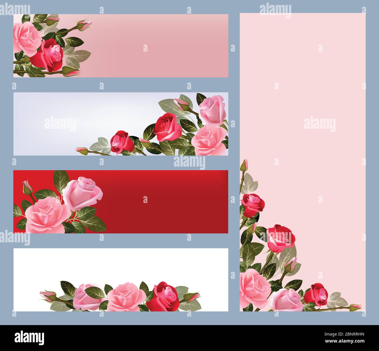 Red rose banners. Print template with illustrations of beautiful ...