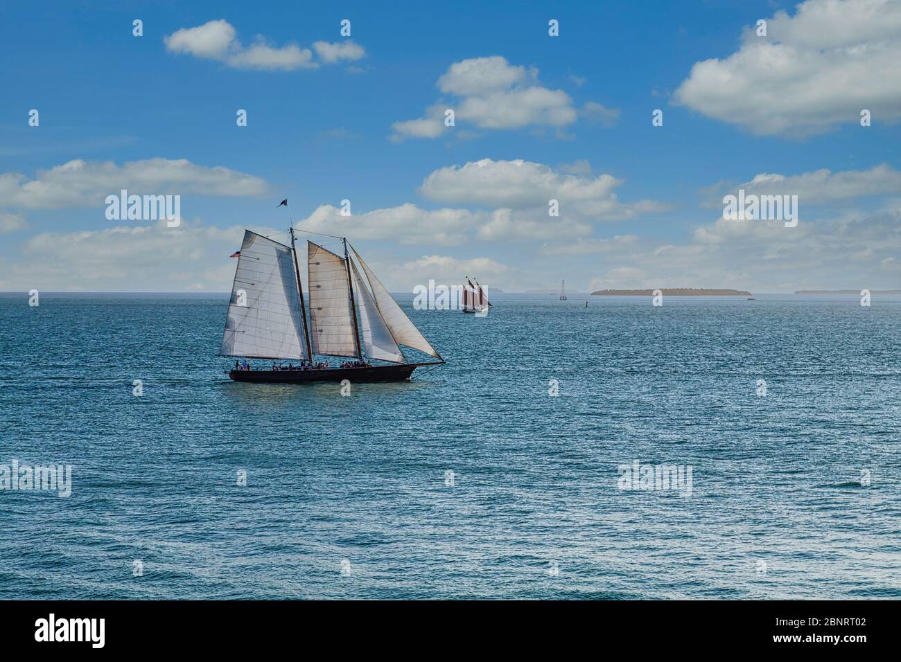 White Sails with Red Sails on Horizon Stock Photo - Alamy