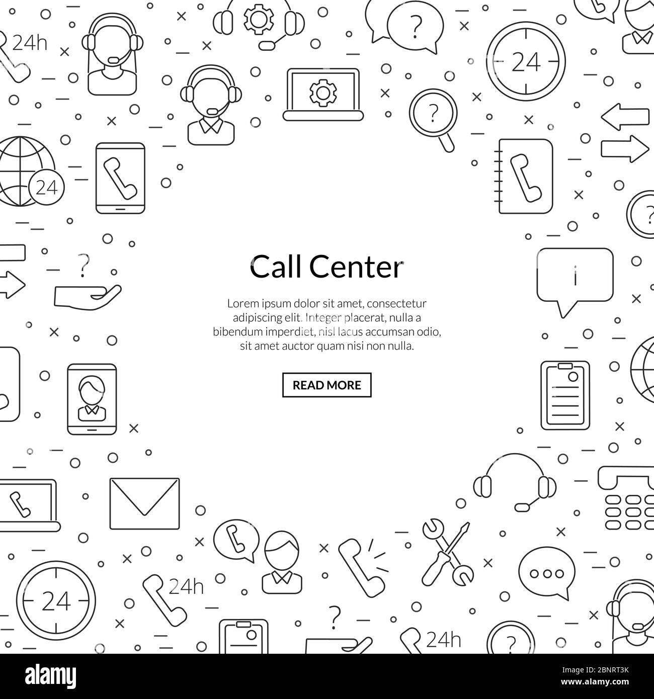 Vector line call support center icons background with place for text ...