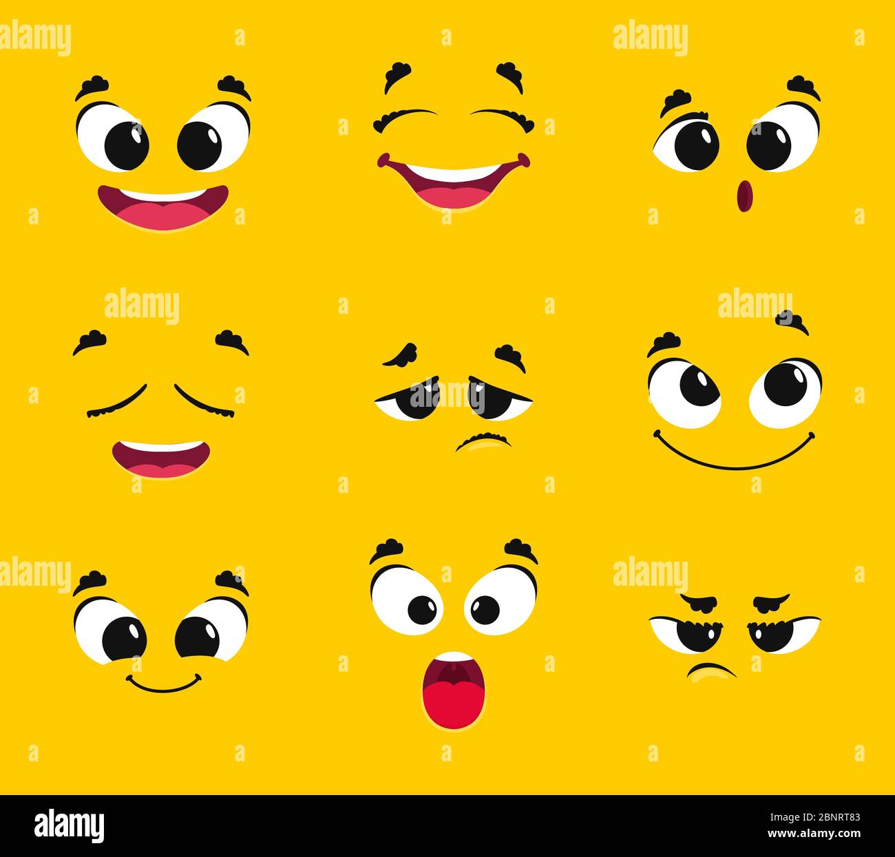 Cartoon faces collection. Different emotions smile joy surprise sadness ...