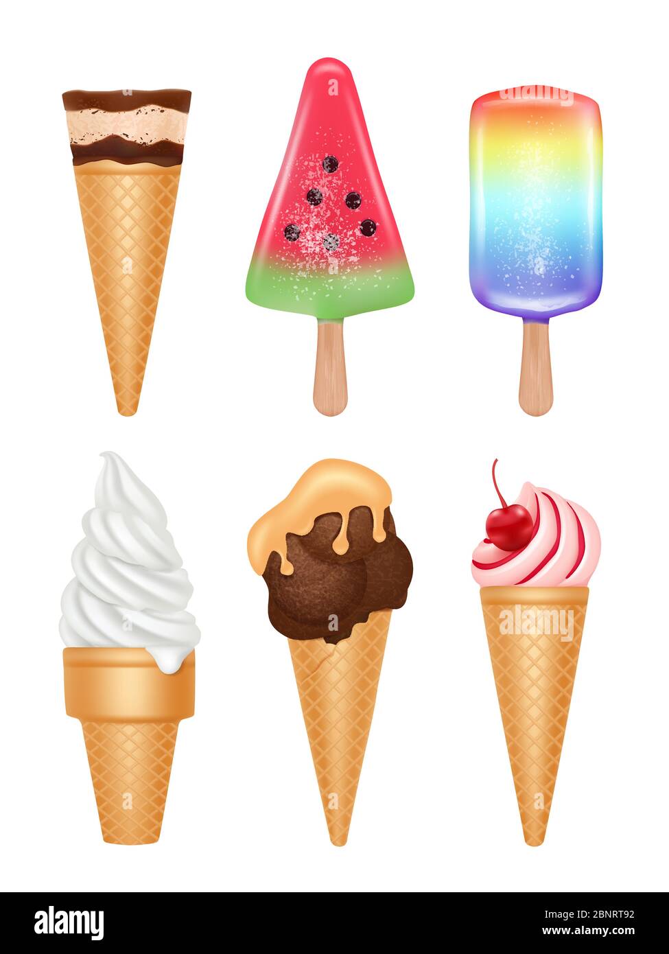 Ice Cream Dessert Vanilla Fruit Chocolate Ice Cream In Cone Different