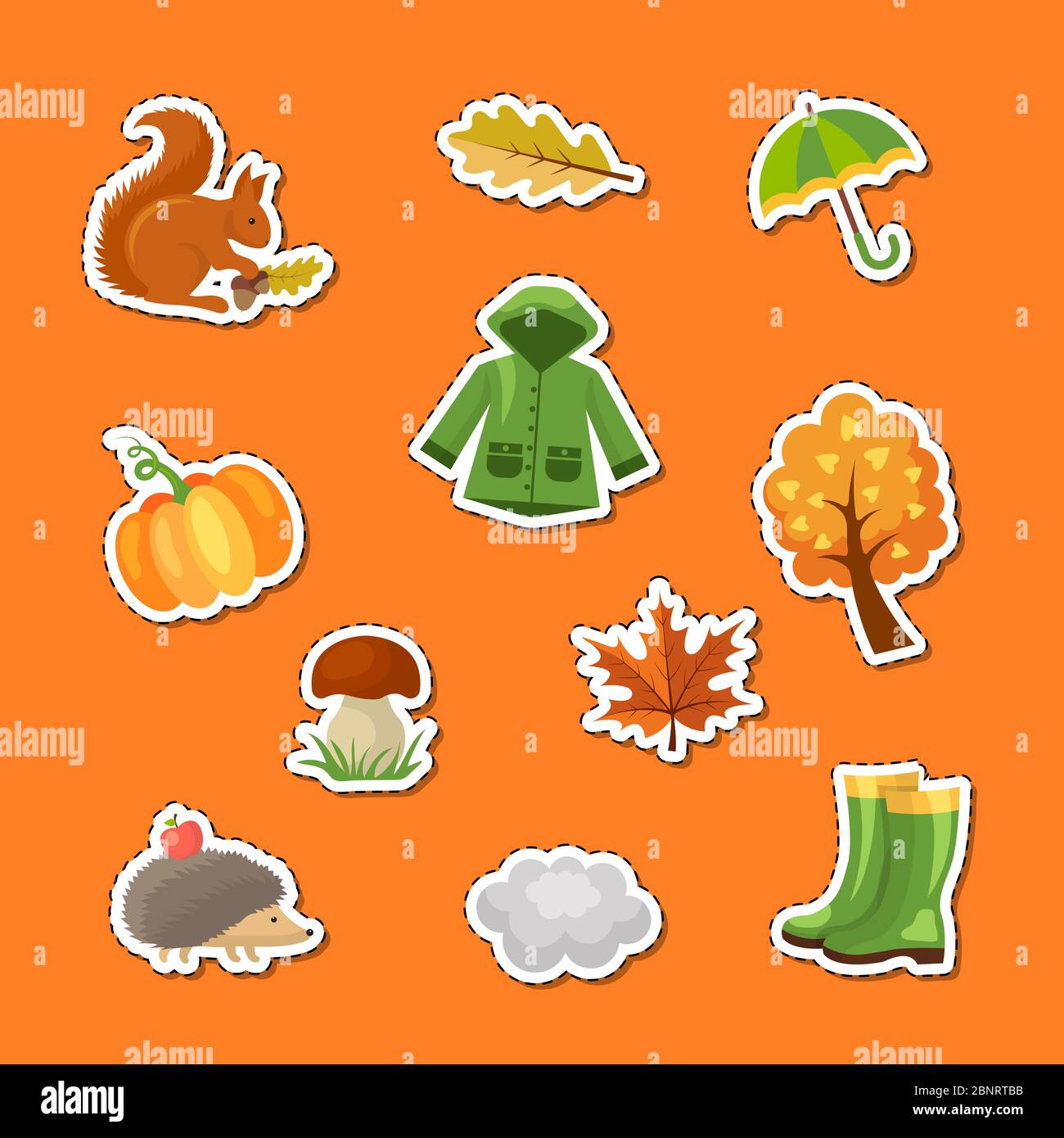Vector cartoon autumn elements and leaves stickers set illustration ...