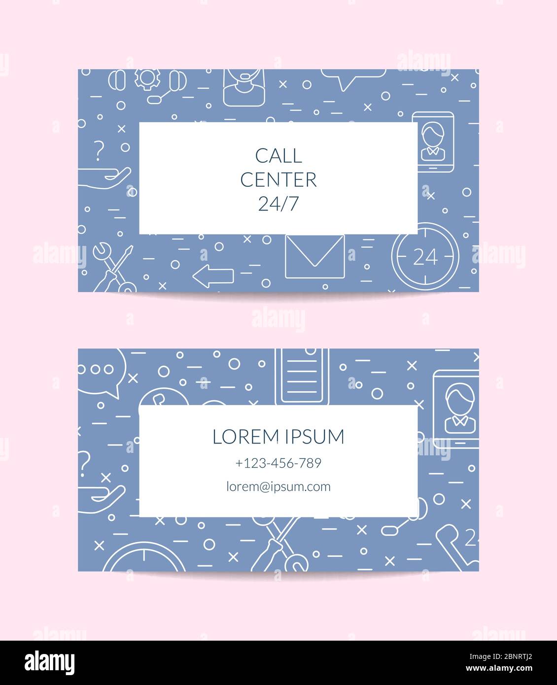 Vector line call support center icons business card template ...