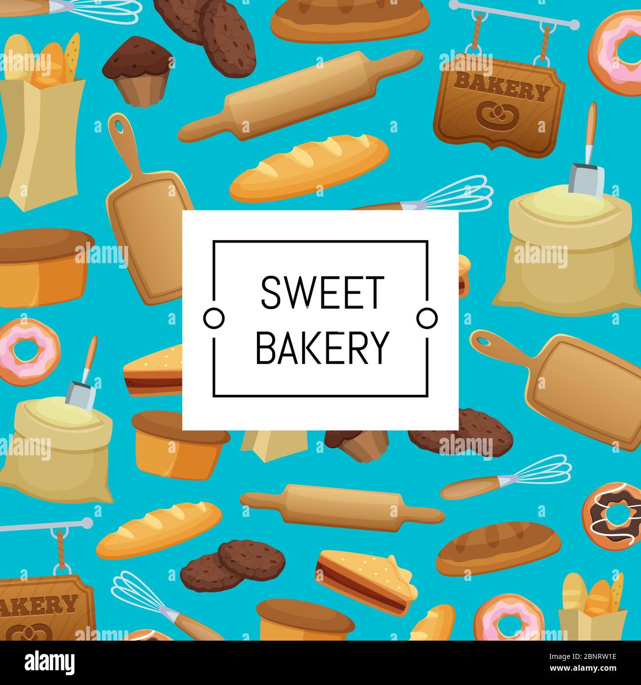 Vector cartoon bakery elements background isolated on white Stock ...