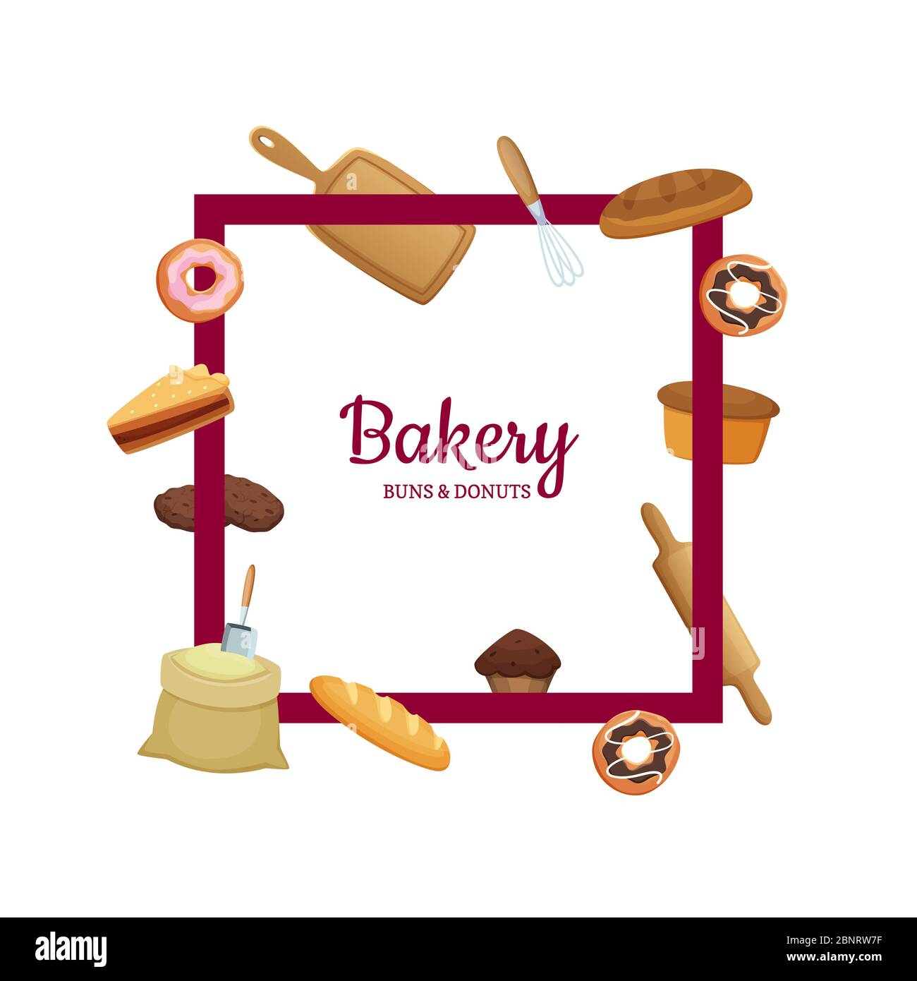 Vector cartoon bakery elements frame banner isolated Stock Vector Image & Art - Alamy