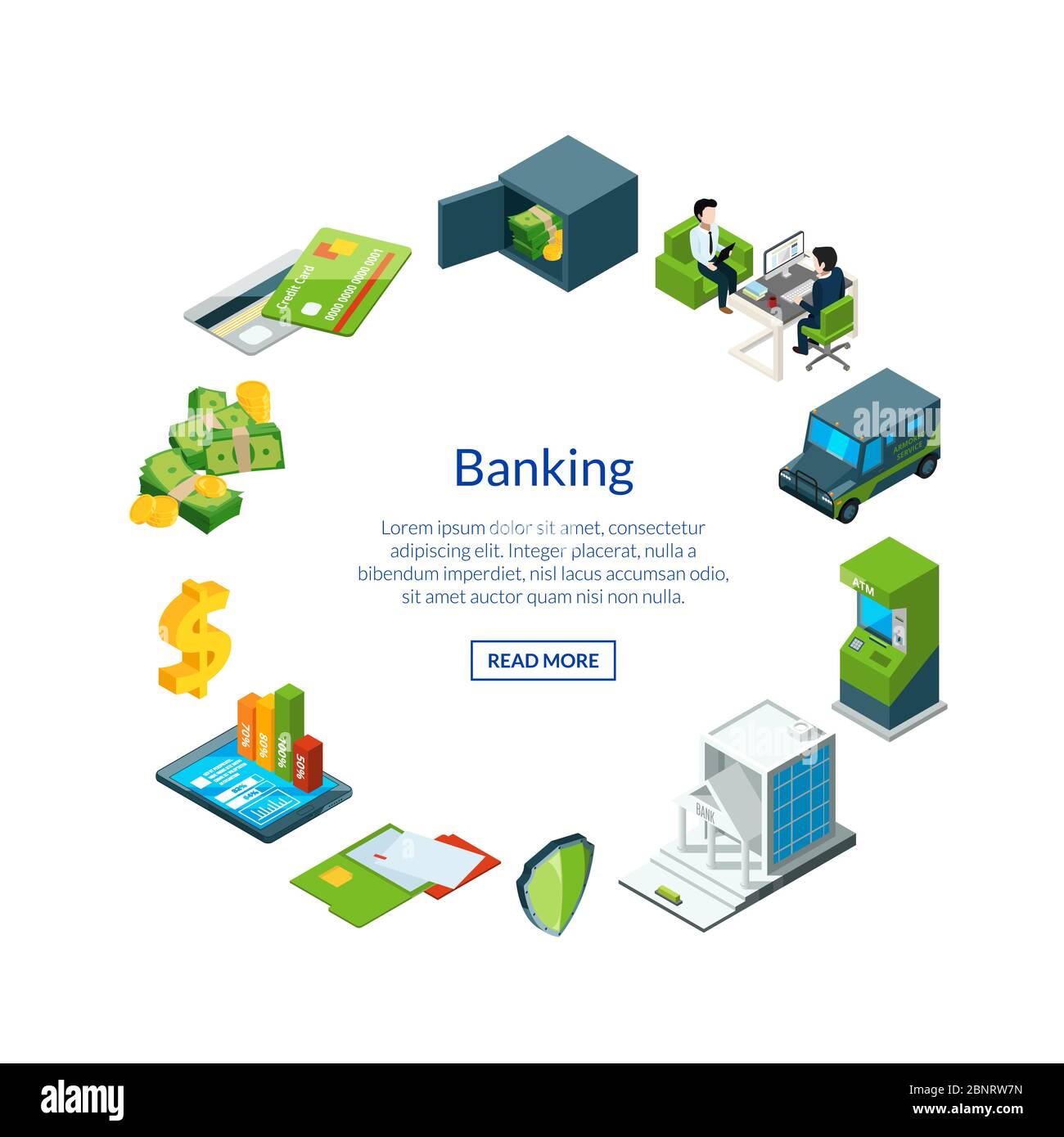 Vector isometric money flow in bank icons illustration Stock Vector ...